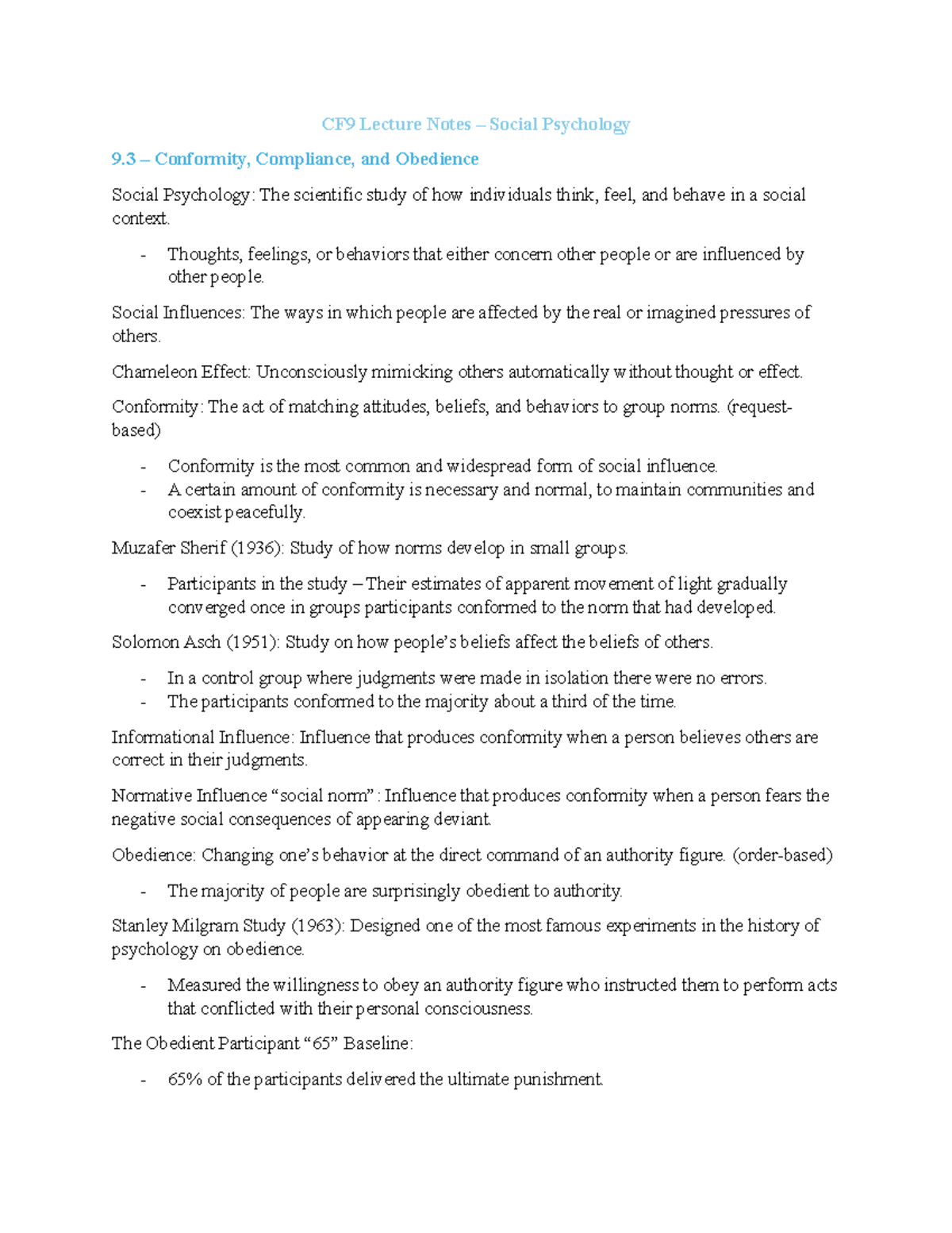 CF9 Lecture Notes - Thoughts, feelings, or behaviors that either ...