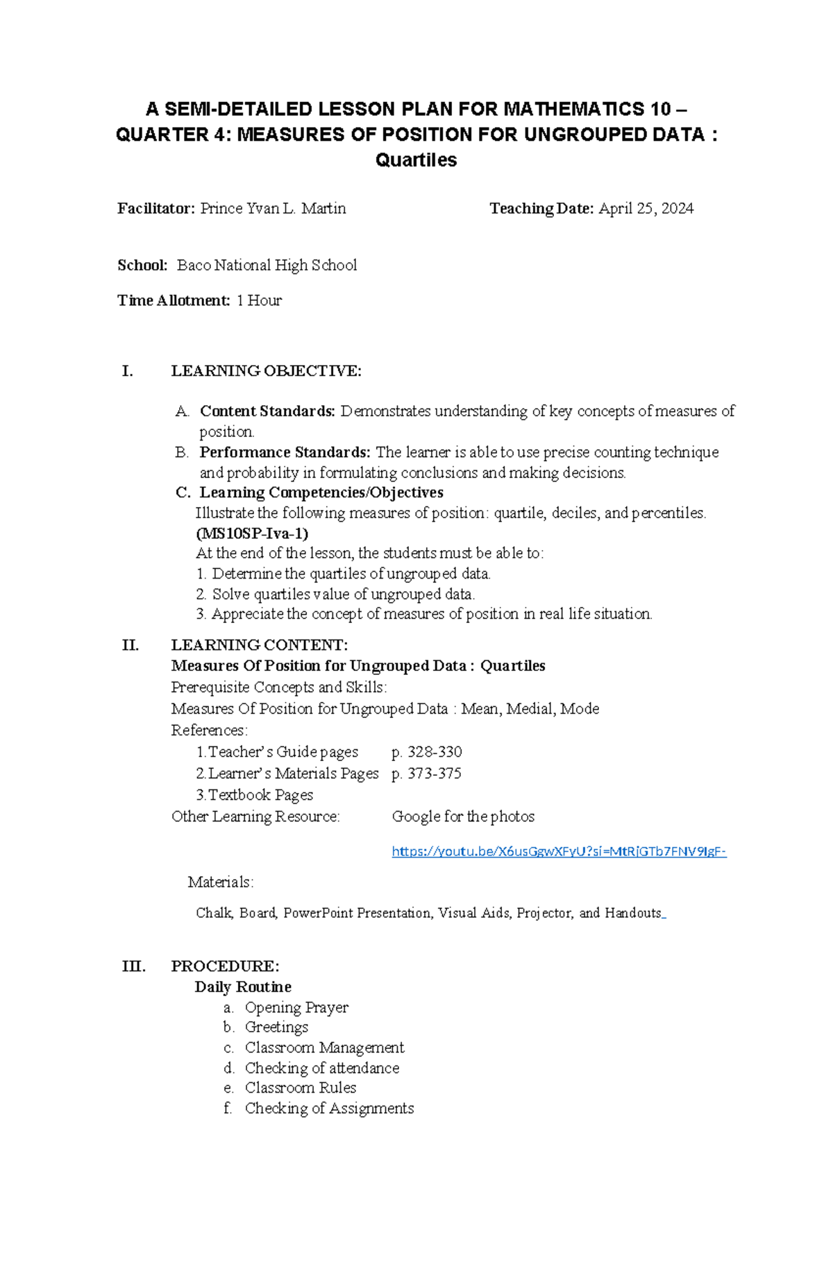 April 25 - Measures of Position (Quartiles) - A SEMI-DETAILED LESSON ...