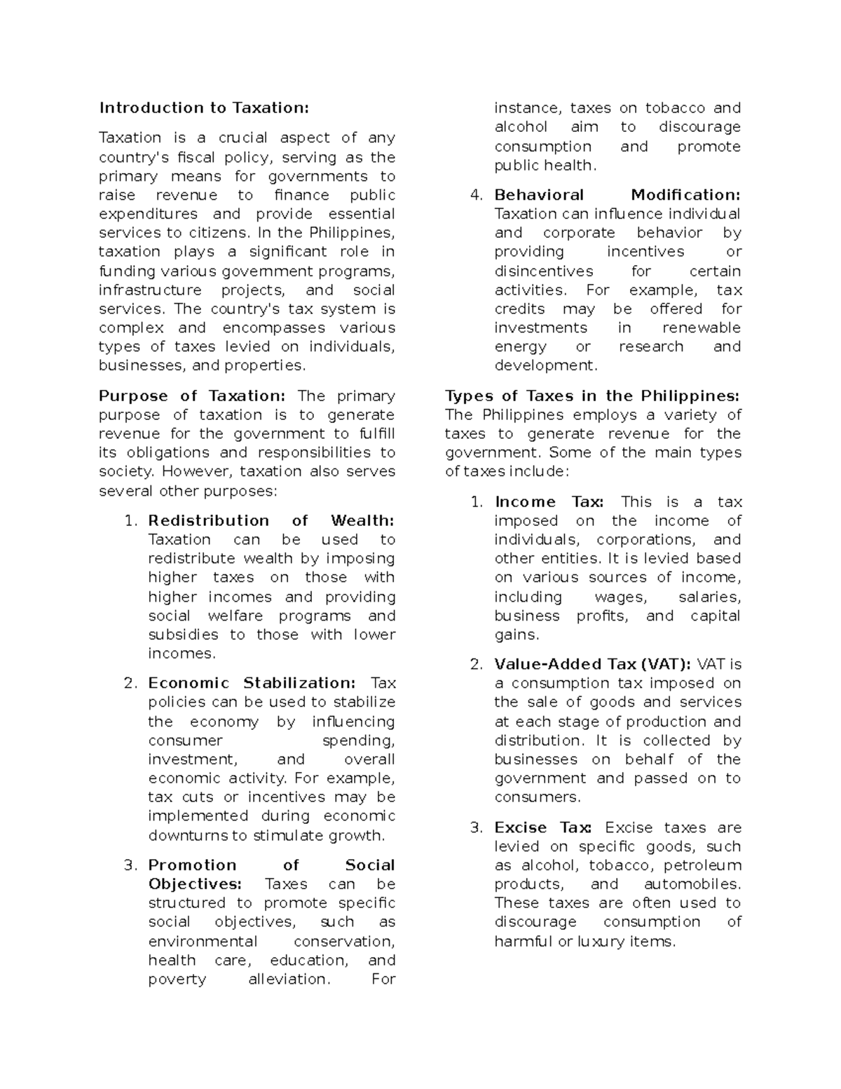 Taxation - Summary BS Accountancy - Introduction to Taxation: Taxation ...
