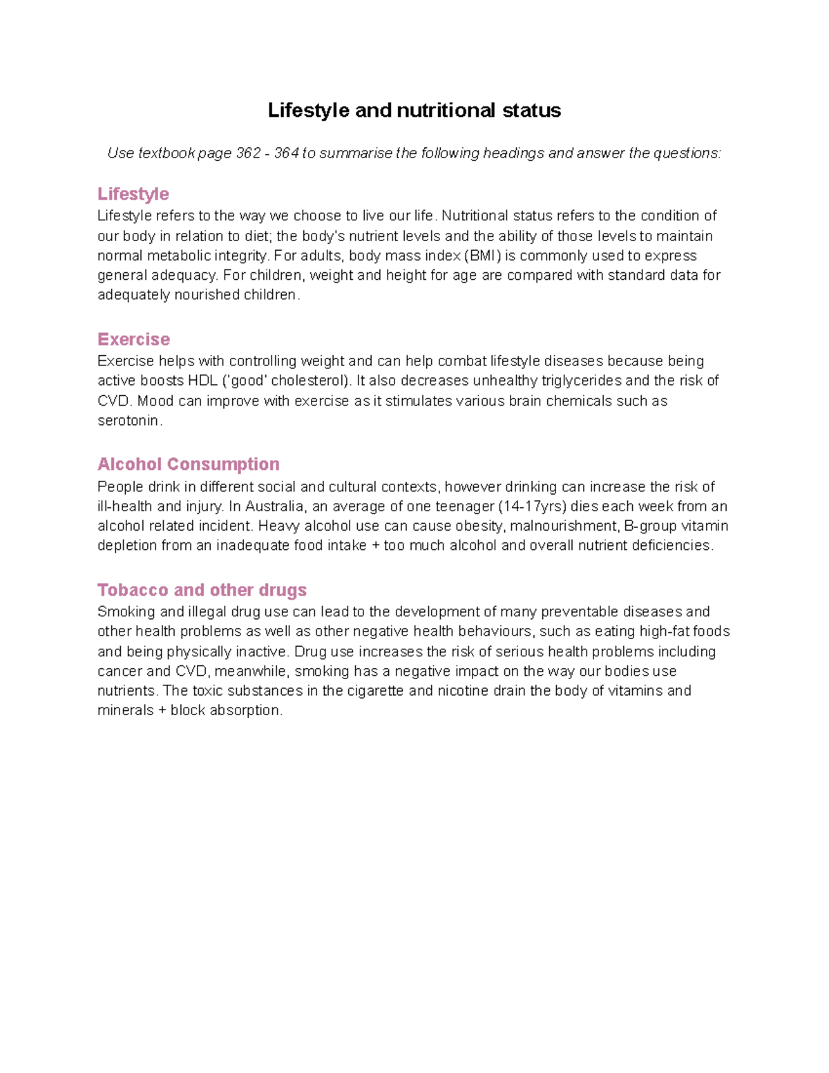 Lifestyle and nutritional status - Food Tech - Lifestyle and ...