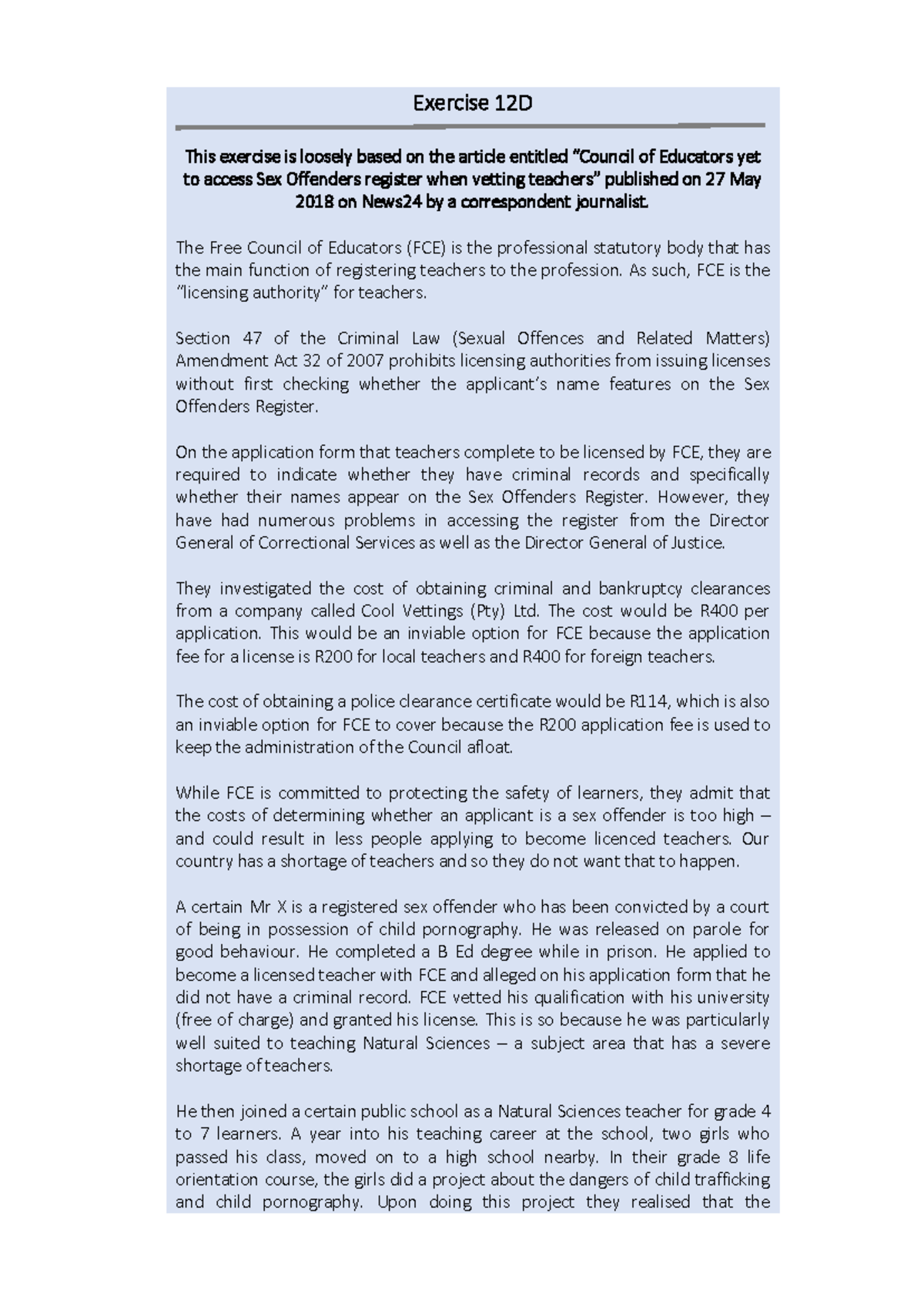 Tutorial Exercise 12D - Exercise 12D This exercise is loosely based on ...