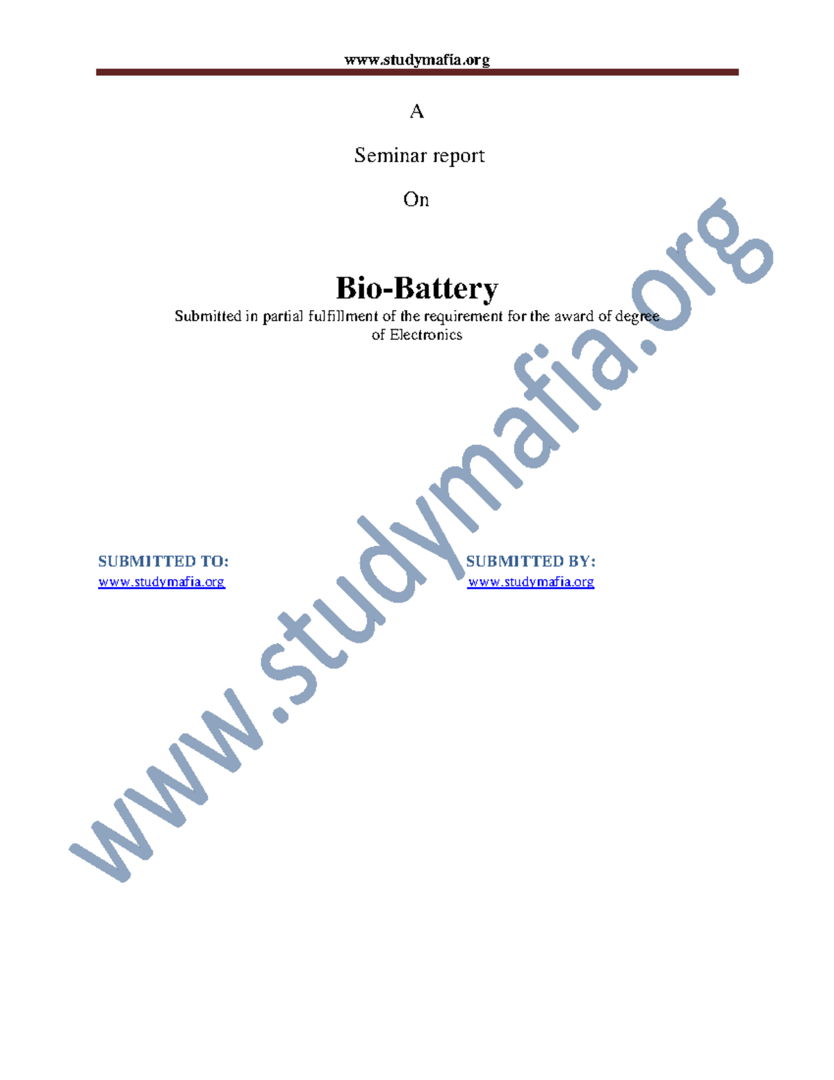 ECE Bio Battery report - A Seminar report On Bio-Battery Submitted in ...