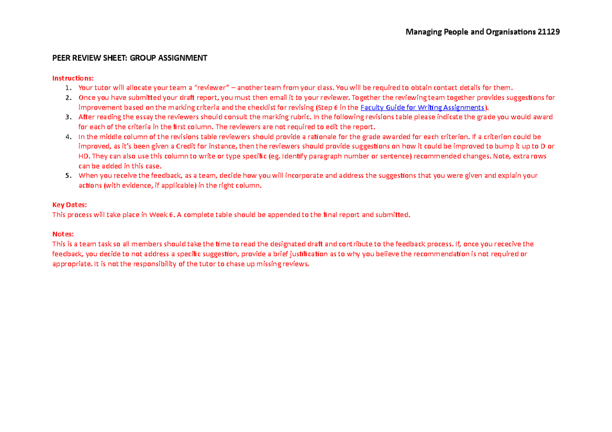Peer Review Draft Feedback - Managing People and Organisations 21129 ...