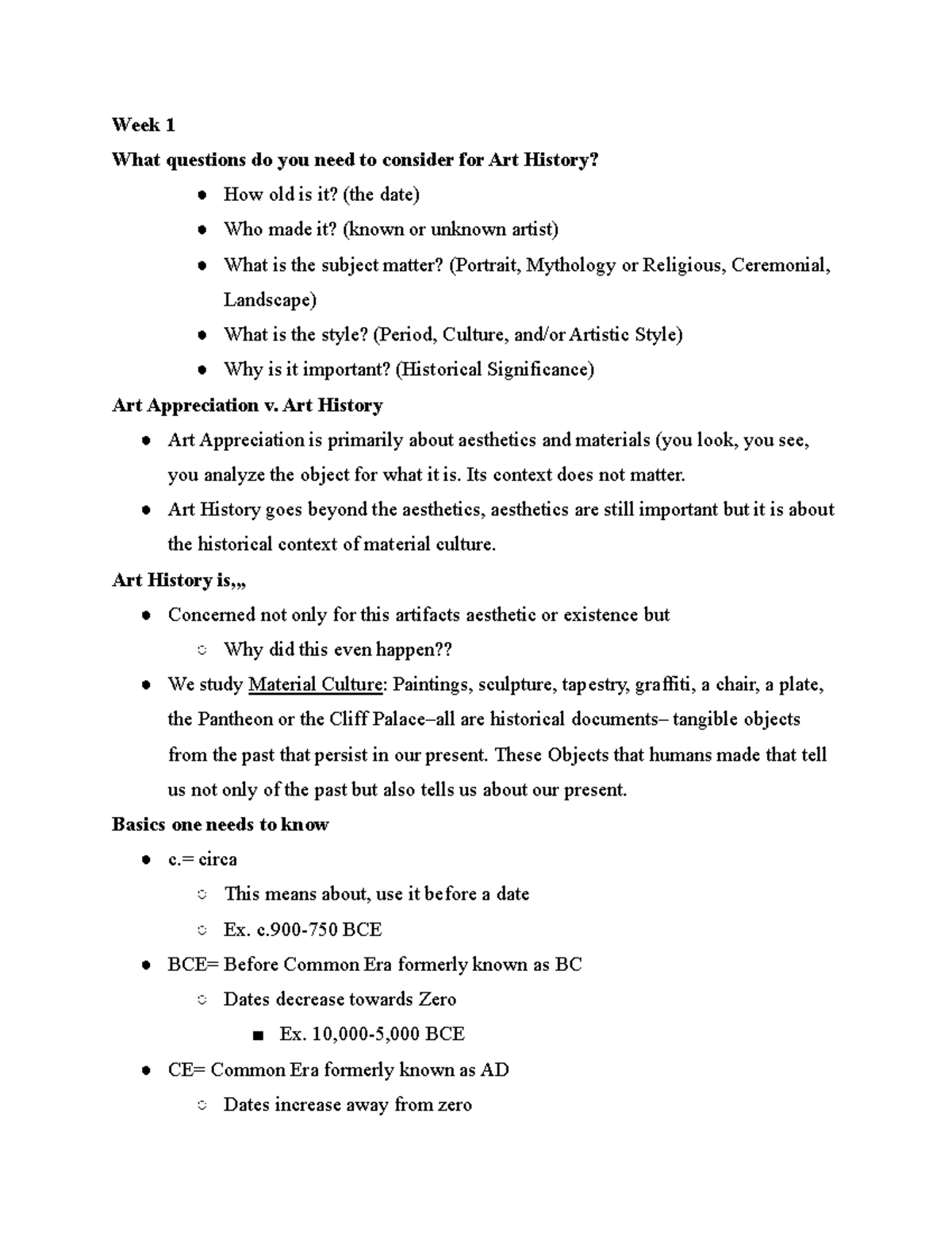 Art History 1 - Week 1 What questions do you need to consider for Art ...