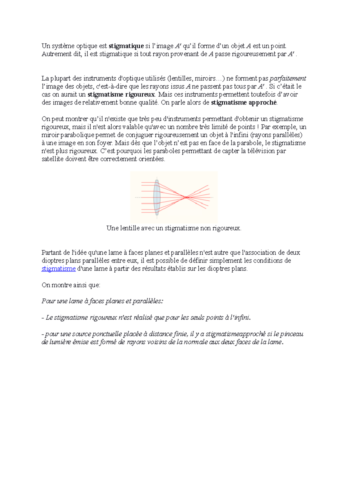 Stigmatique - Physique-chimie - Studocu