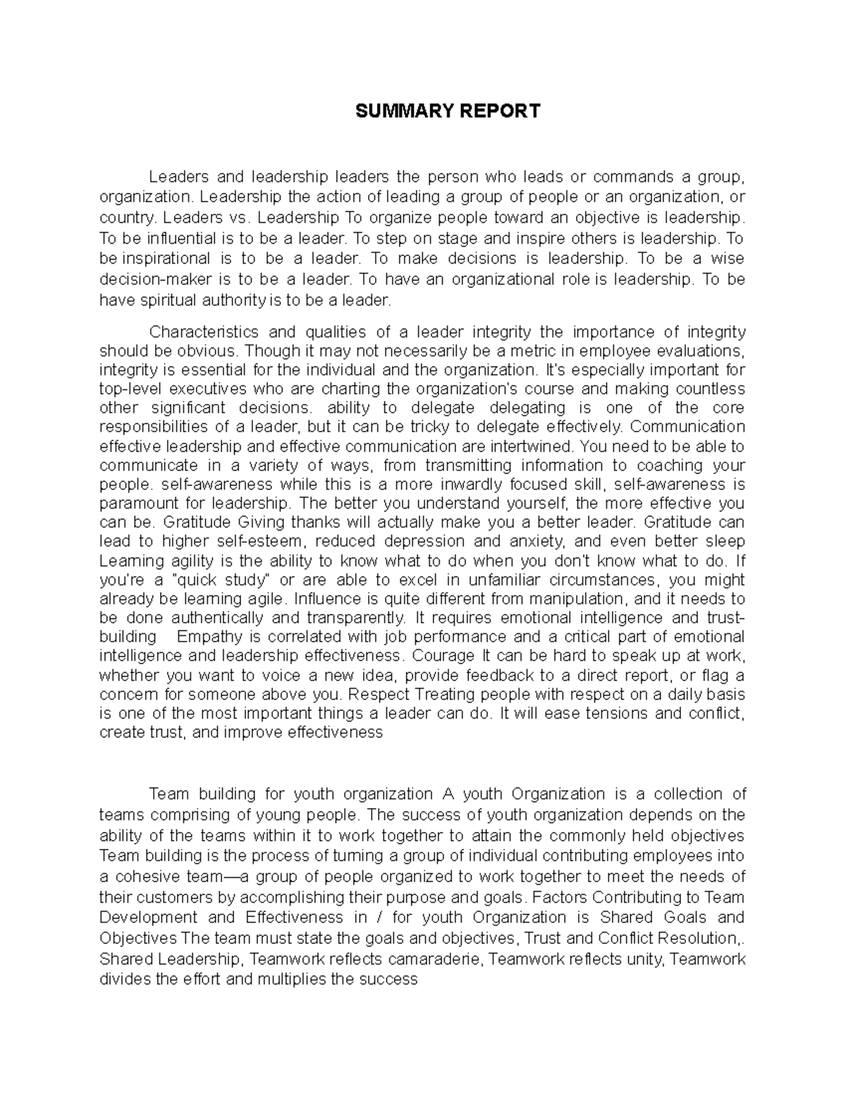 Summary Report - Review Purpose - SUMMARY REPORT Leaders and leadership ...