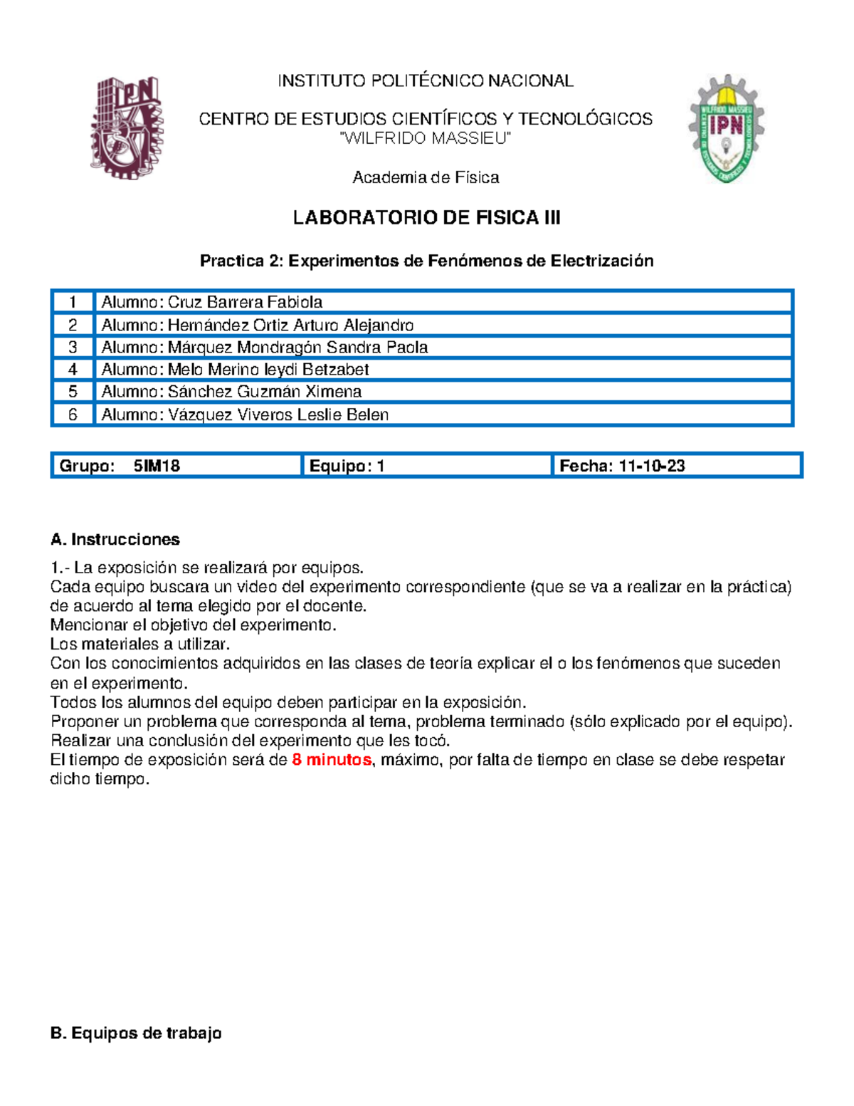 Practica 2 FIII 2023 - ####### INSTITUTO POLITÉCNICO NACIONAL ...