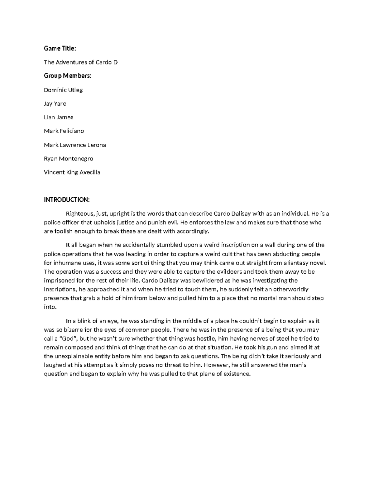 Game Title - asdqw3eqw - Game Title: The Adventures of Cardo D Group ...