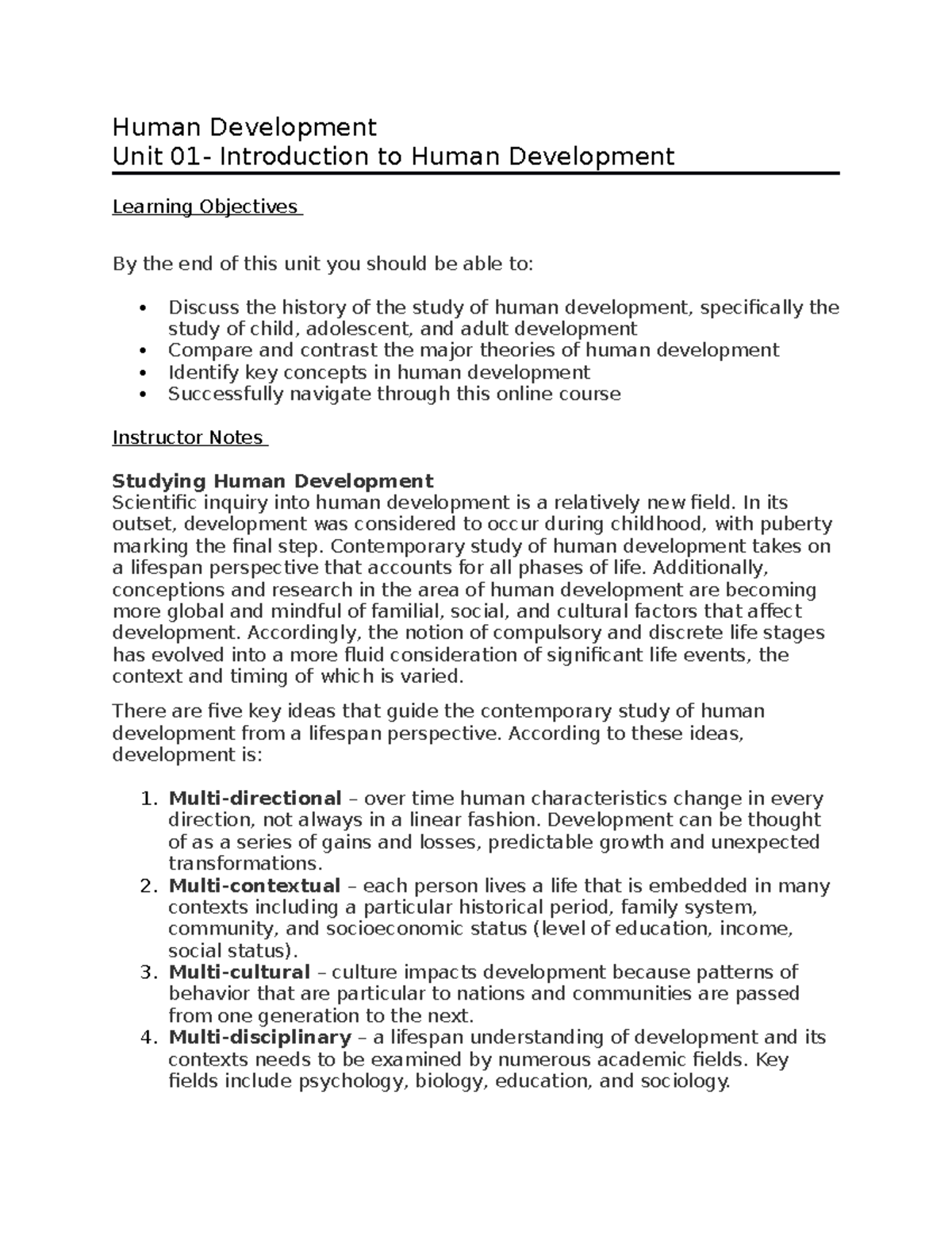 Human Development Unit 1 - In its outset, development was considered to ...