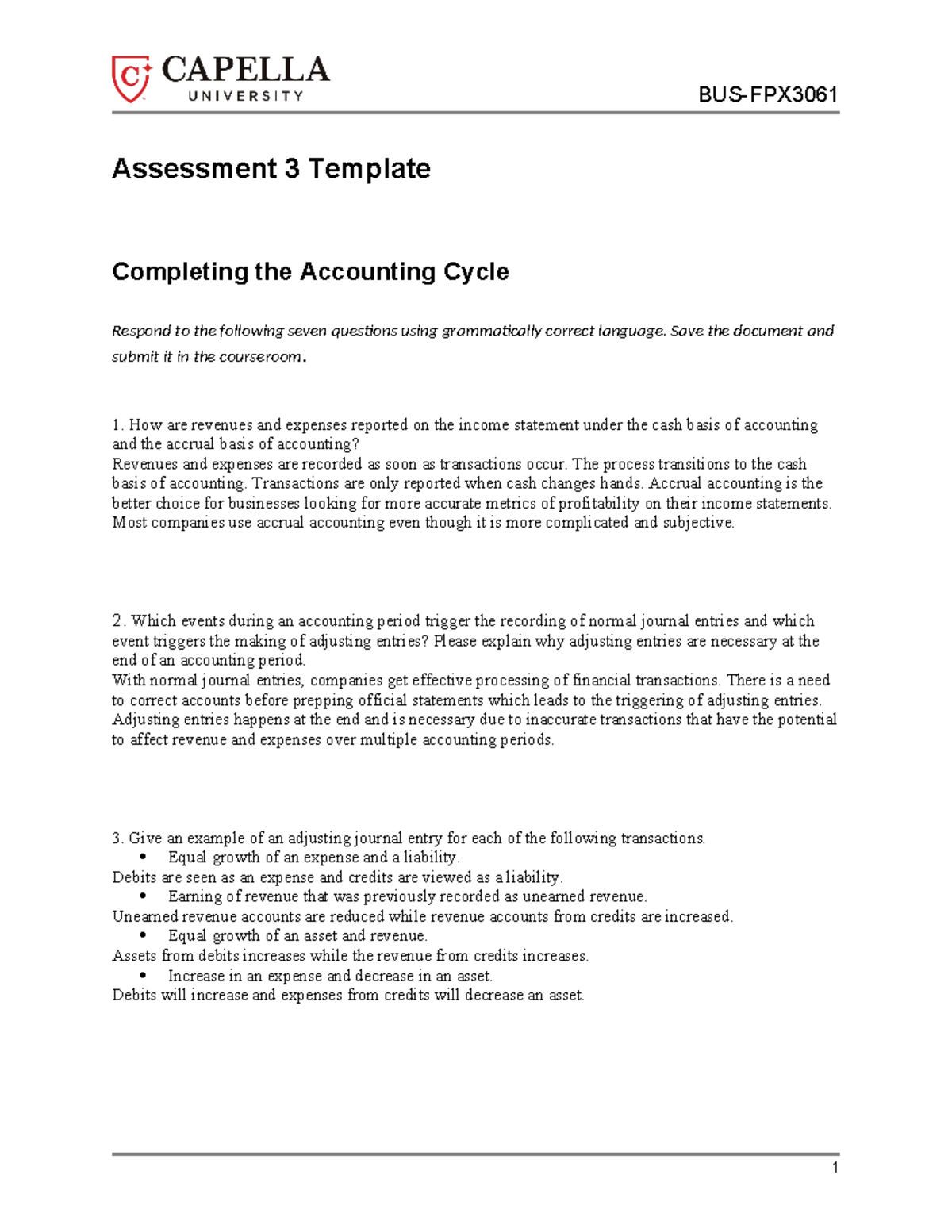 Accounting Assignment 3 - BUS-FPX Assessment 3 Template Completing the ...