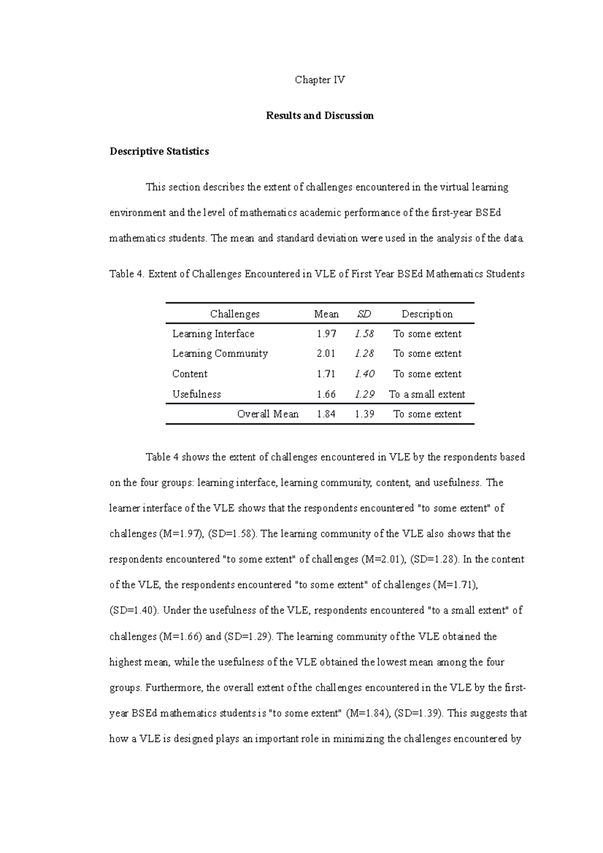 Chapter IV - results - Chapter IV Results and Discussion Descriptive ...