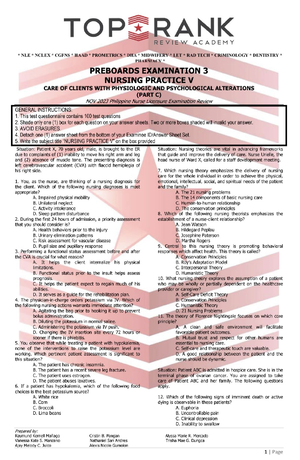 Preboard 2 NP2 Ratio - TOPRANK REVIEWER - NURSING PRACTICE 2 Situation Routine postpartum care ...