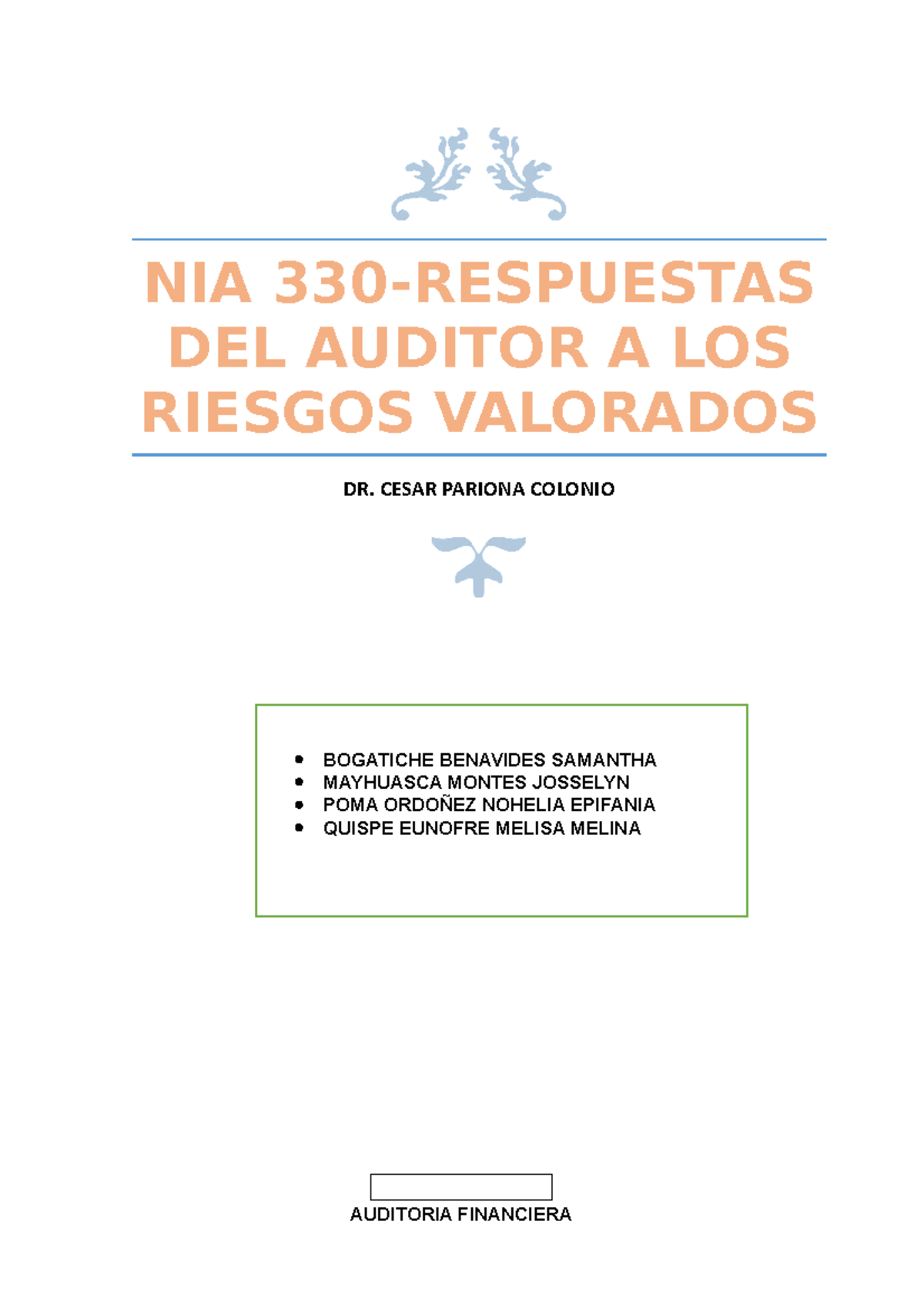 NIA 330 - NORMAS INTERNACIONALES DE AUDITORIA EN SU APLICACIÓN AL 330 ...