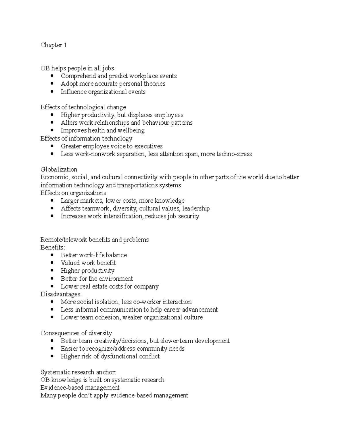 HROB review - Lecture notes 1-12 - Chapter 1 OB helps people in all ...