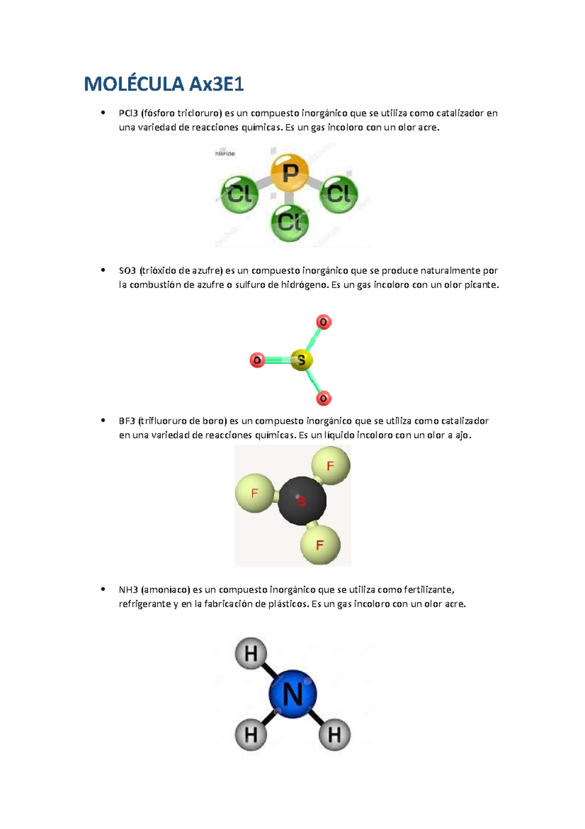 Moleculas Ax3E1 y Ax2E2 - MOLÉCULA Ax3E PCl3 (fósforo tricloruro) es un ...