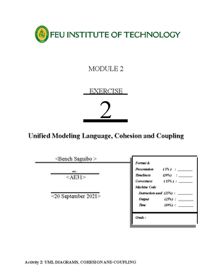 [M2- Formative] UML Cohesion and Coupling - MODULE 2 EXERCISE 2 Unified Modeling Language ...