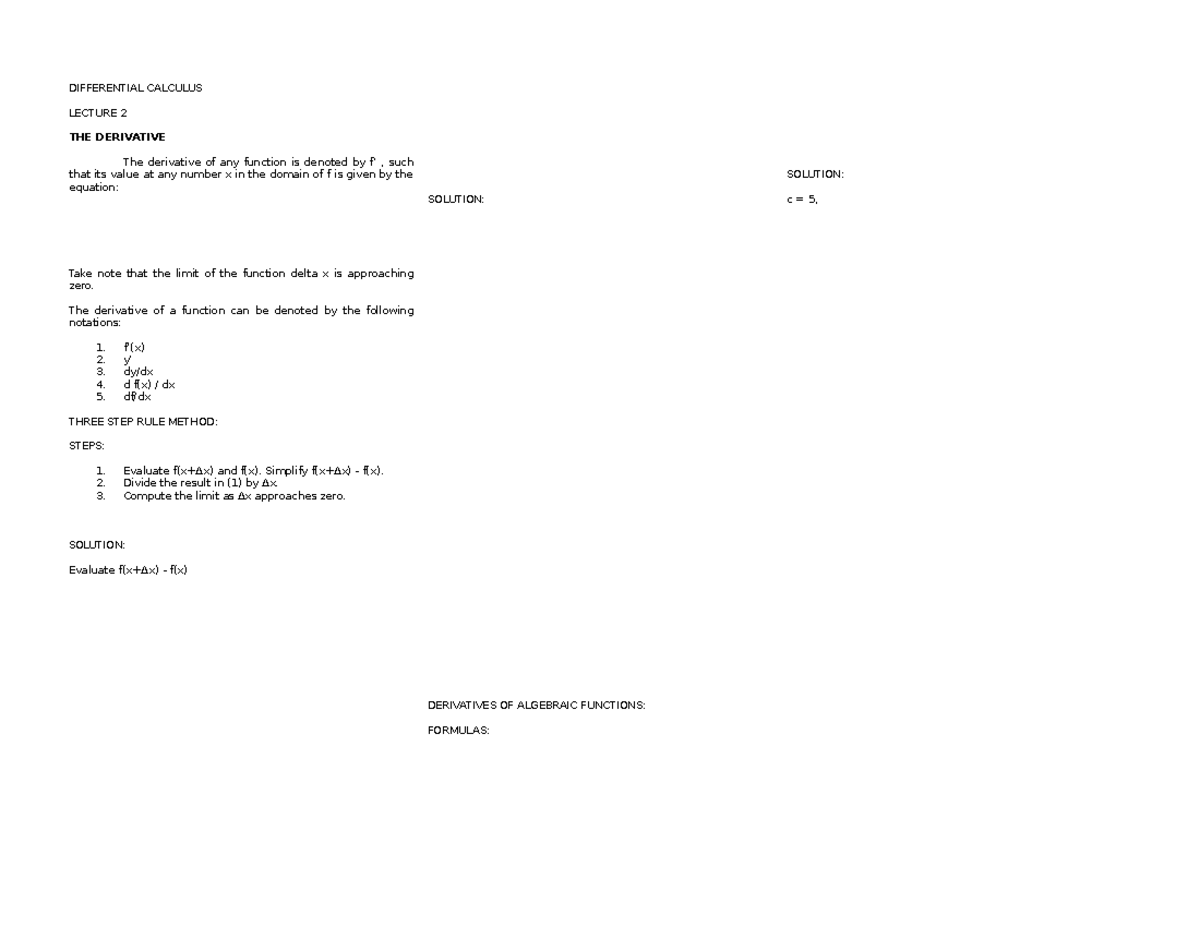 2- Differentiate - DIFFERENTIATING LECTURE NOTES AND FORMULAS ...
