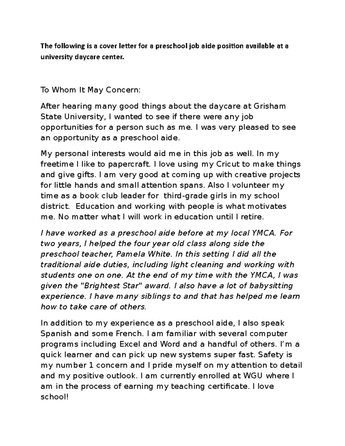 RGM2 Task3 sample text 2 - The following is a cover letter for a ... RGM2 Task3 sample text 2 - The following is a cover letter for a ...