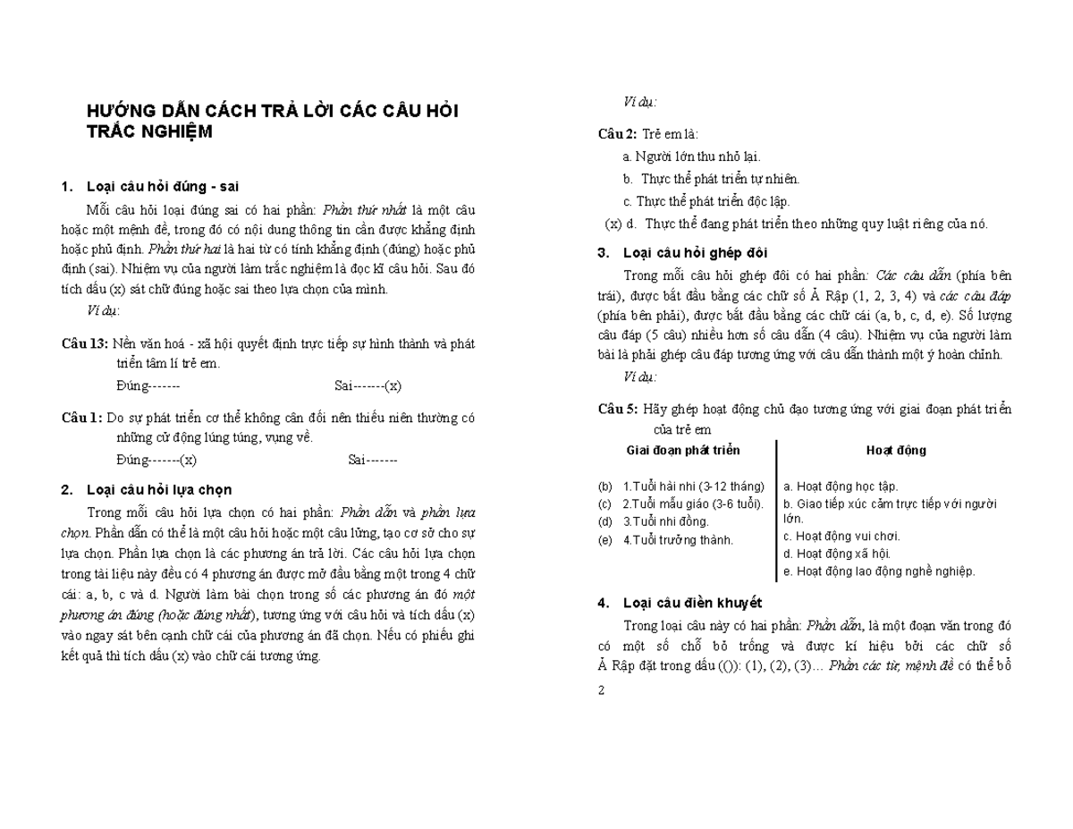 Bộ câu hỏi trắc nghiệm TL502 - HƯỚNG DẪN CÁCH TRẢ LỜI CÁC CÂU HỎI TRẮC ...