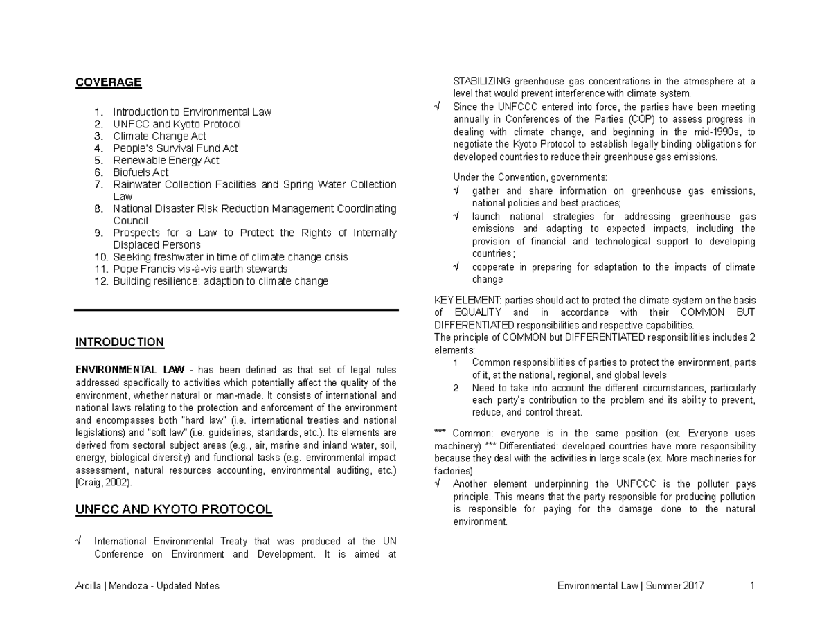 Envi Reviwer Syllabus based - COVERAGE 1. Introduction to Environmental ...