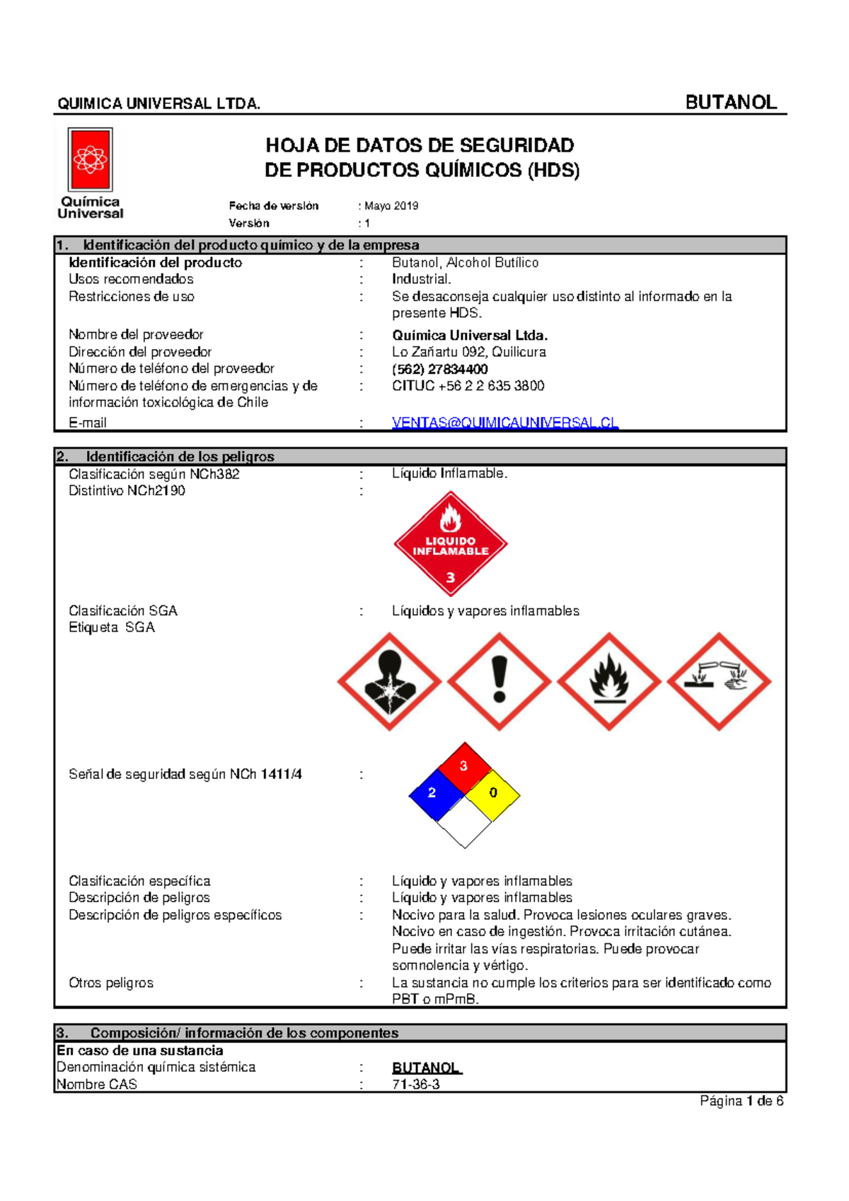 13. Hoja de Seguridad Butanol - : 1 : Butanol, Alcohol Butílico ...