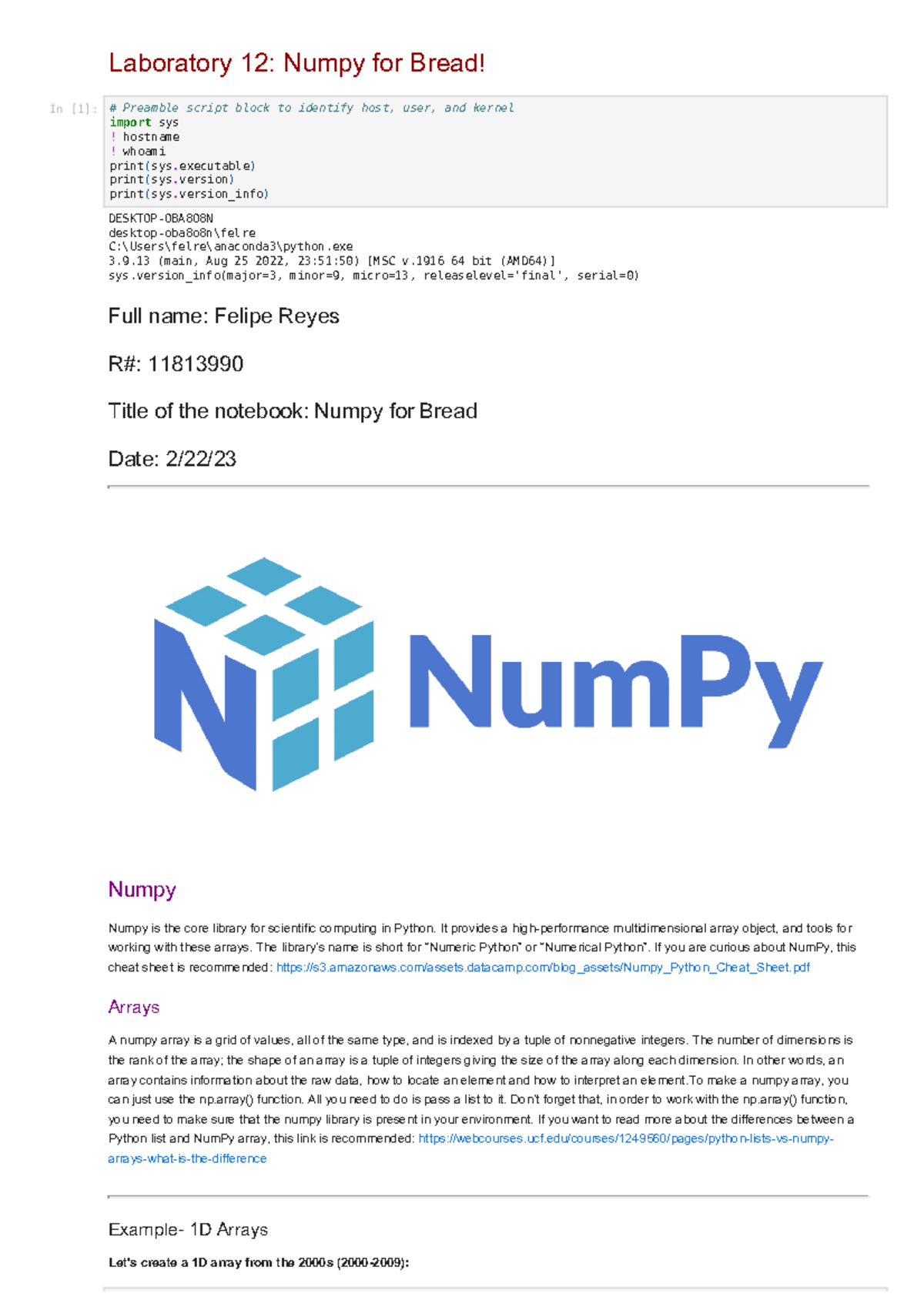 Lab12 - For Coding - Laboratory 12: Numpy for Bread! DESKTOP-OBA8O8N ...