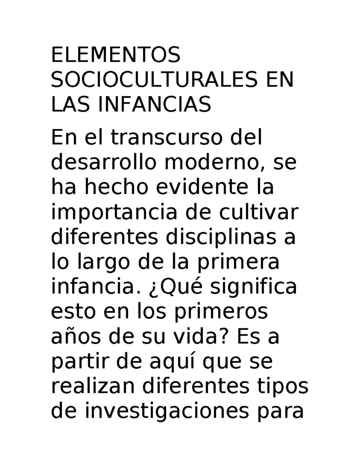 Elementos Socioculturales EN LAS Infancias - ELEMENTOS SOCIOCULTURALES ...