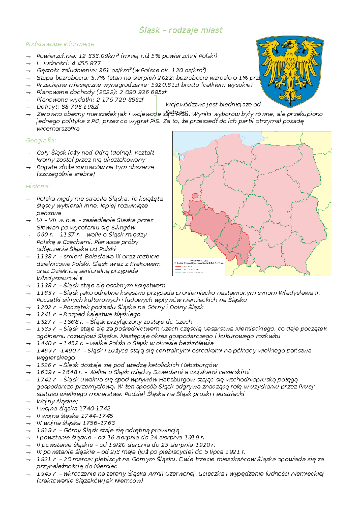 Województwo - Notatki z wykładu dotyczącego województwa Śląskiego ...