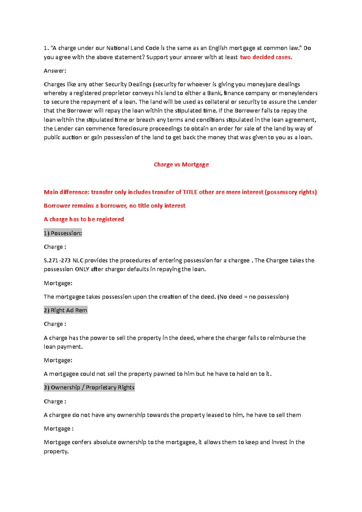 unregisitered charge - “A charge under our National Land Code is the ...