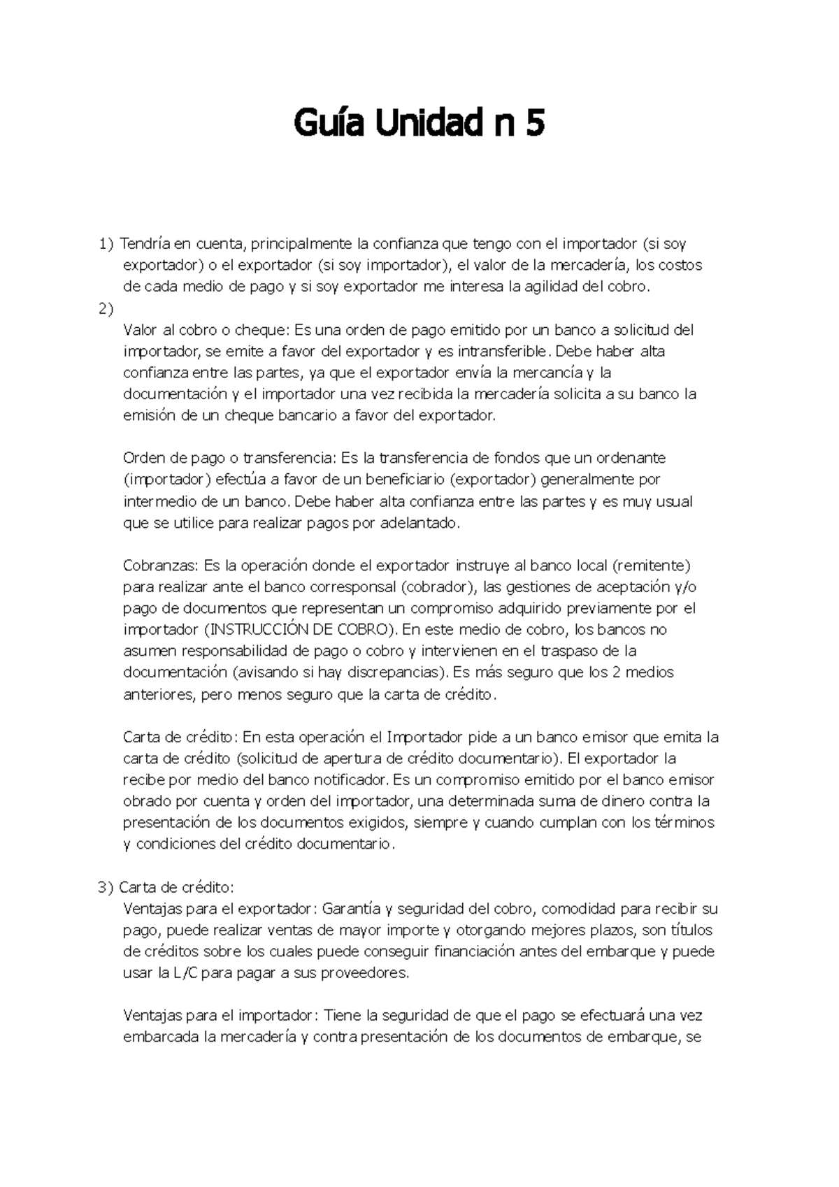Guia Unidad N 5 - comercion internacional - Guía Unidad n 5 Tendría en cuenta, principalmente la ...
