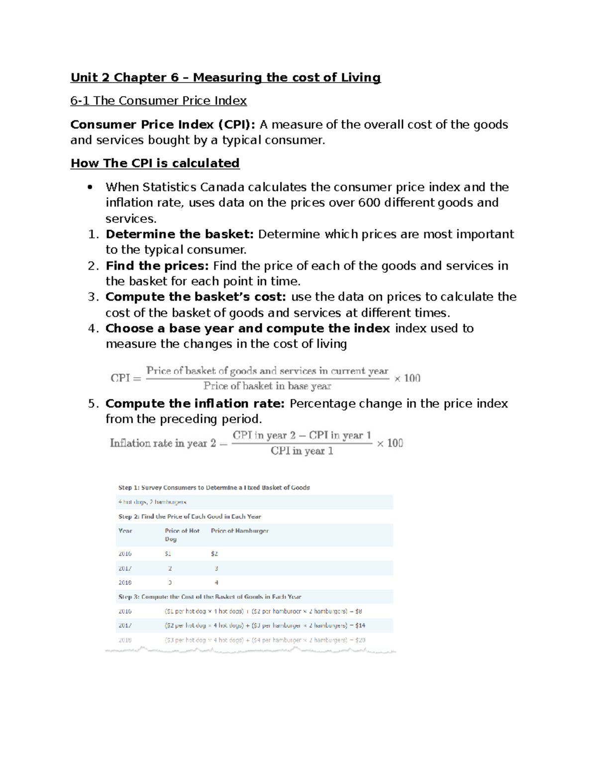 Unit 2 Chapter 6 - Notes - Unit 2 Chapter 6 – Measuring the cost of ...