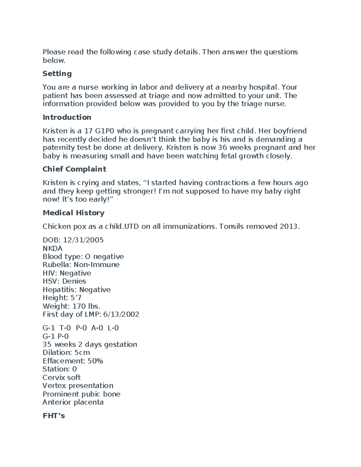 ECG Rhythm Analysis - heart defects - Please read the following case ...