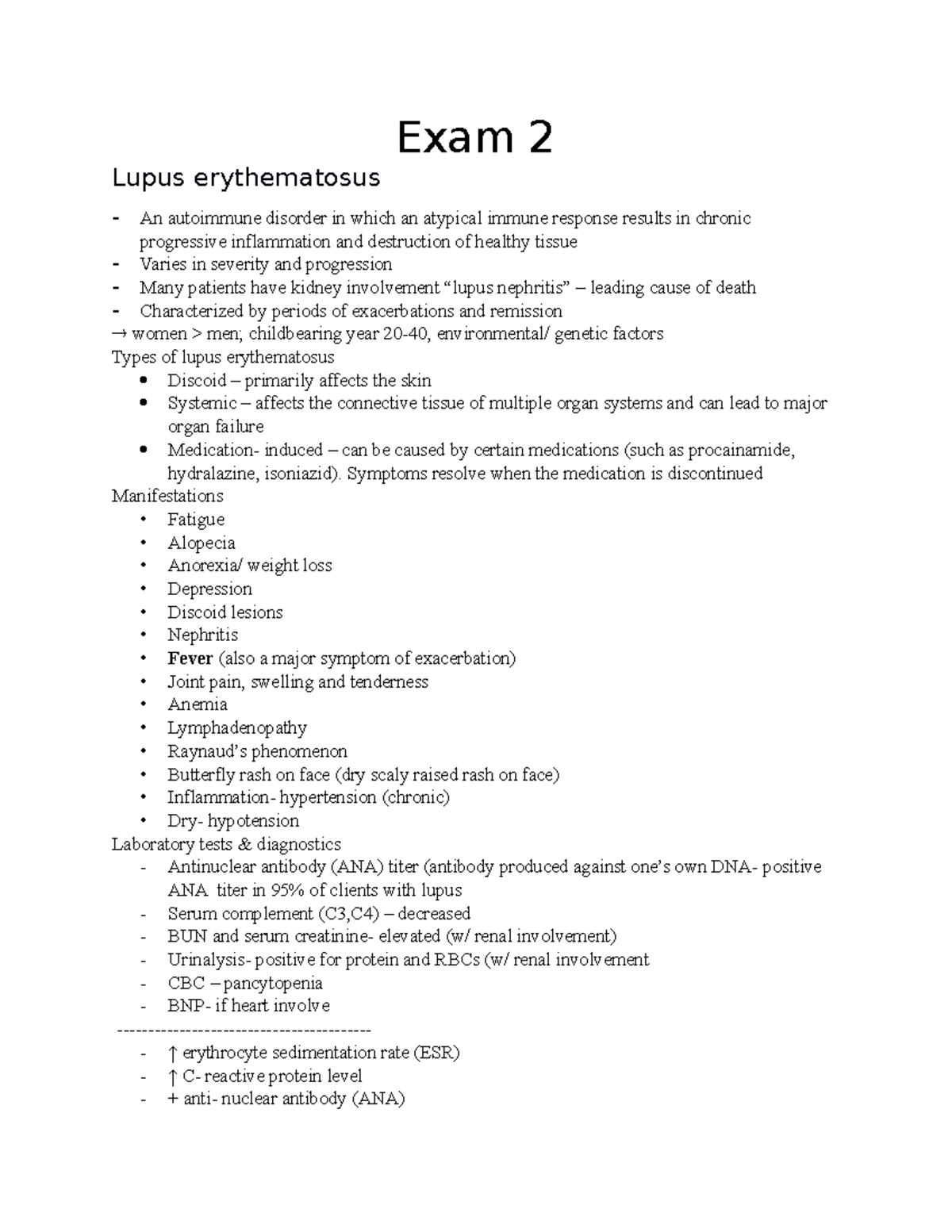 NUR exam 2 - SLE, CVA, MH - Exam 2 Lupus erythematosus An autoimmune ...