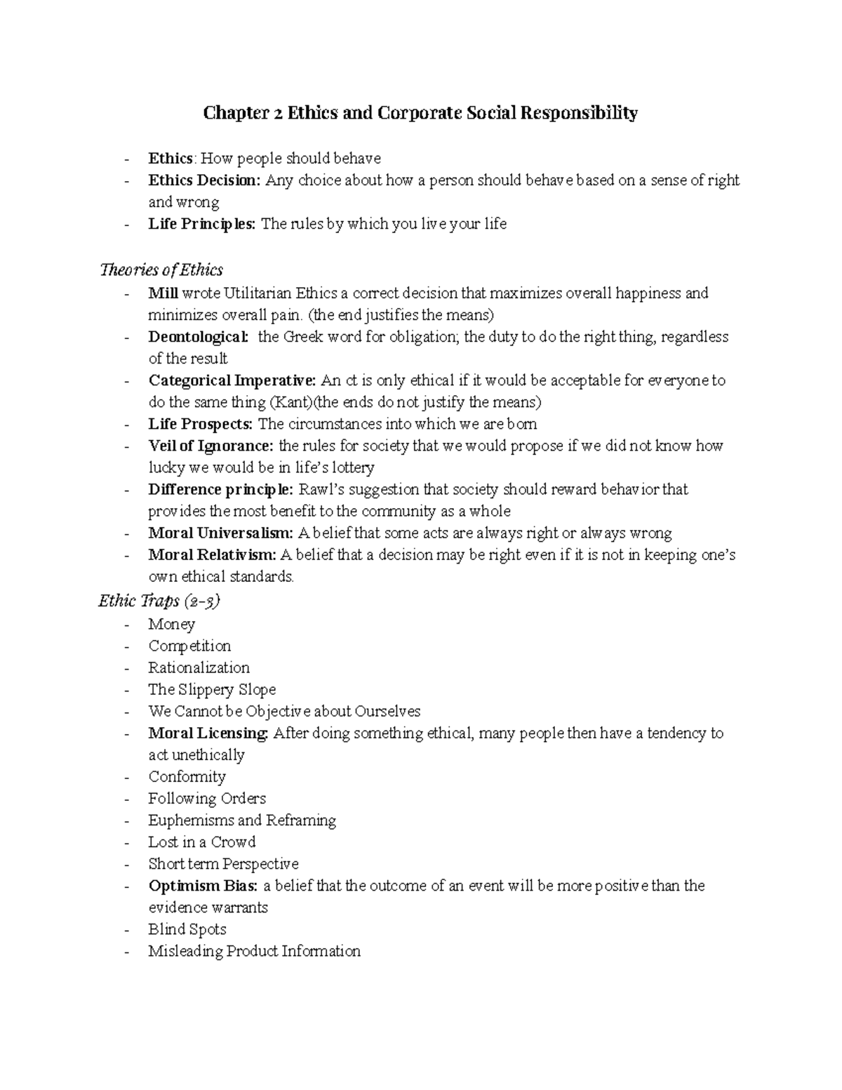 (Ethics and Corporate Social Responsibility) - Chapter 2 Ethics and ...