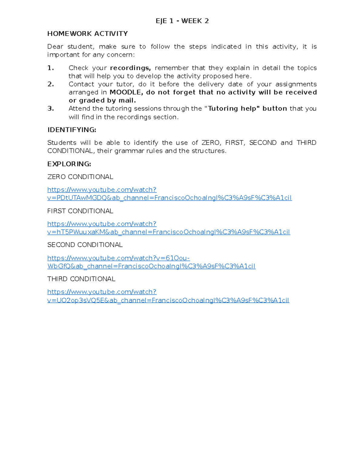 English 5 - EJE 1 - Week 2 - ingles - EJE 1 - WEEK 2 HOMEWORK ACTIVITY ...