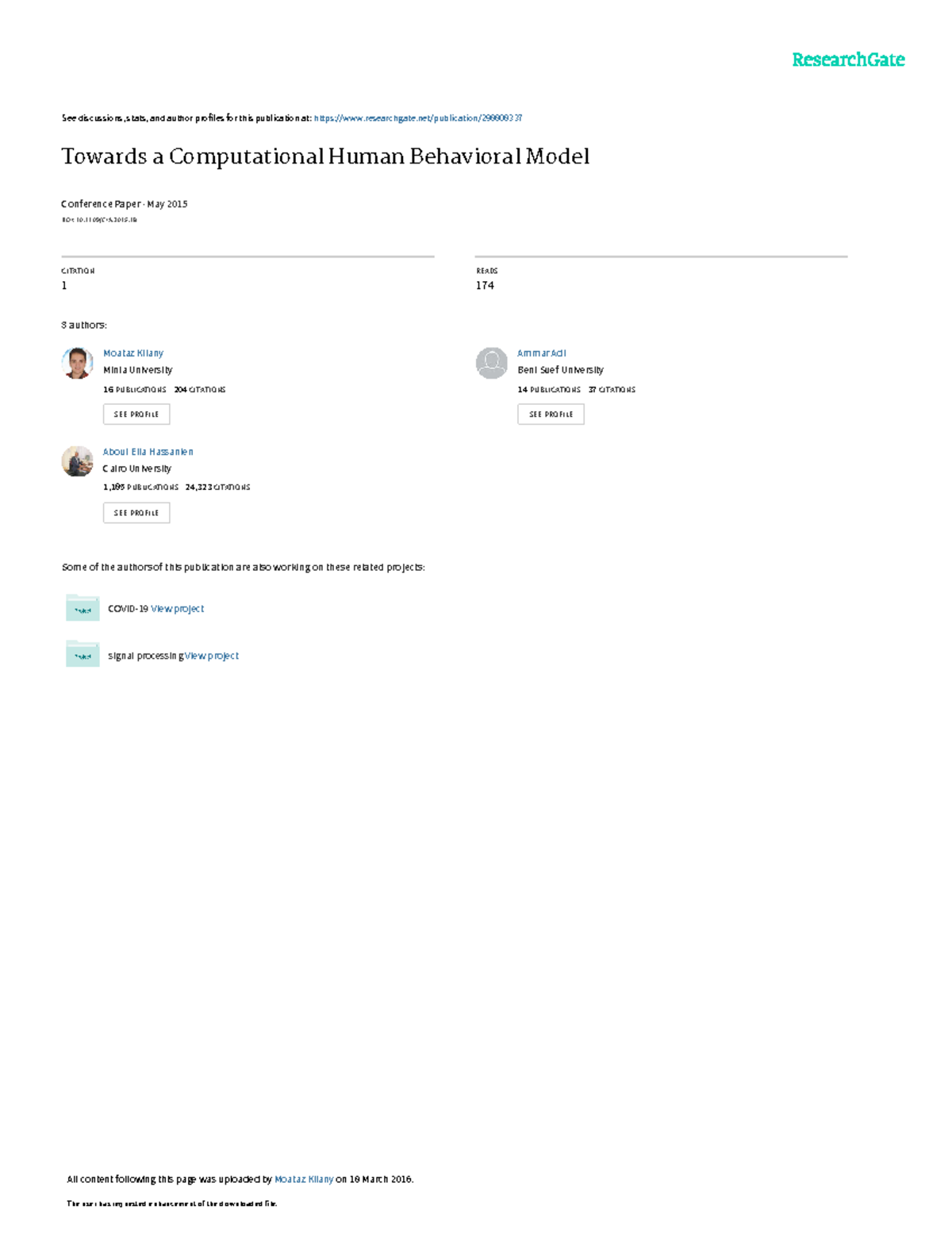 Towardsa Computational Human Behavioral Model - See discussions, stats ...