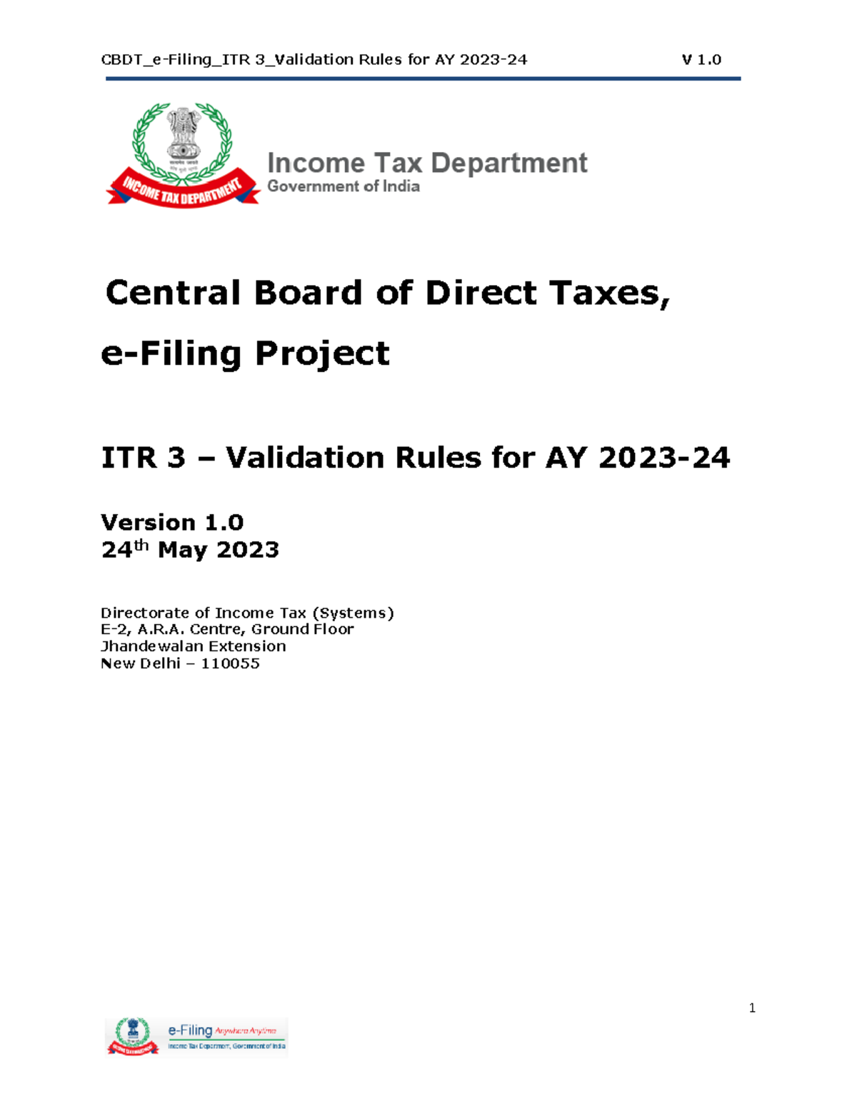 CBDT e-Filing ITR 3 Validation Rules V 1 - Central Board of Direct ...