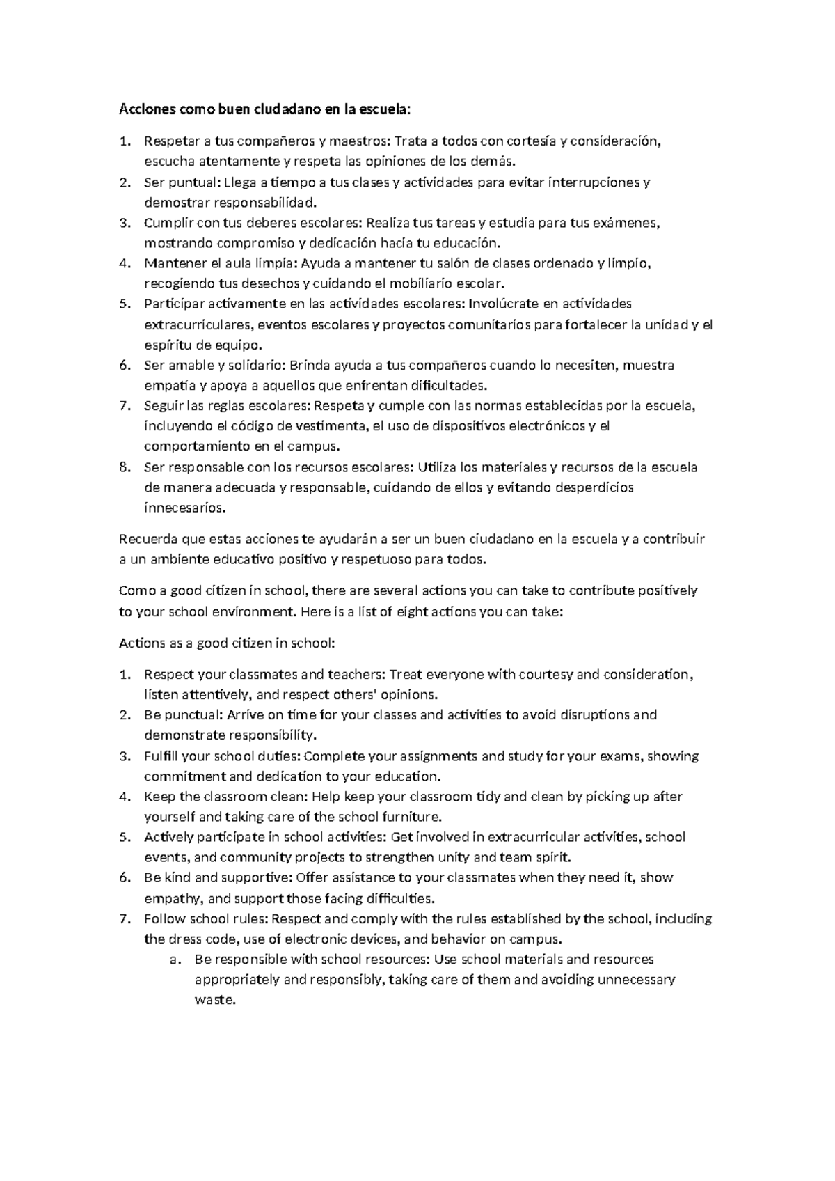 Acciones como buen ciudadano en la escuela - Acciones como buen ...