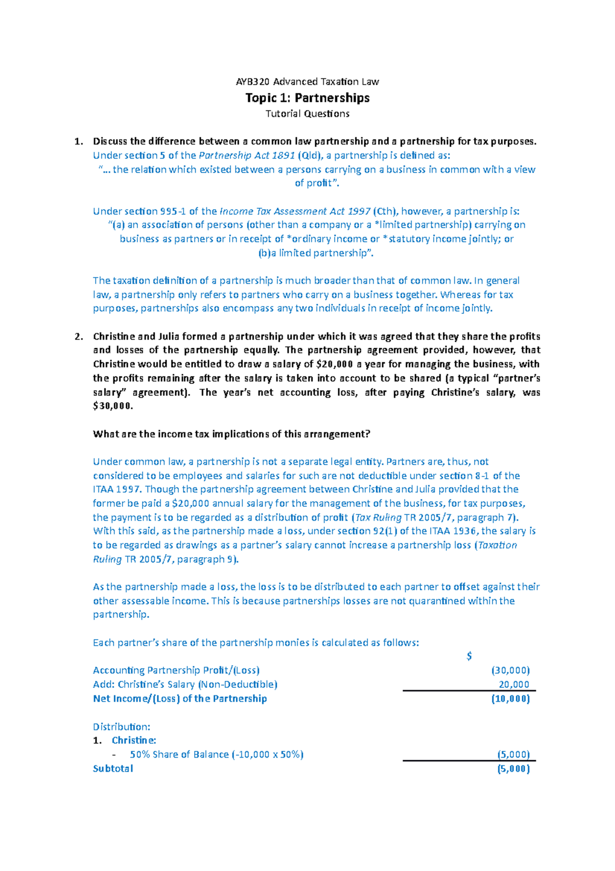 Partnerships - Q & A - Tutorial question and answer for Partnership ...