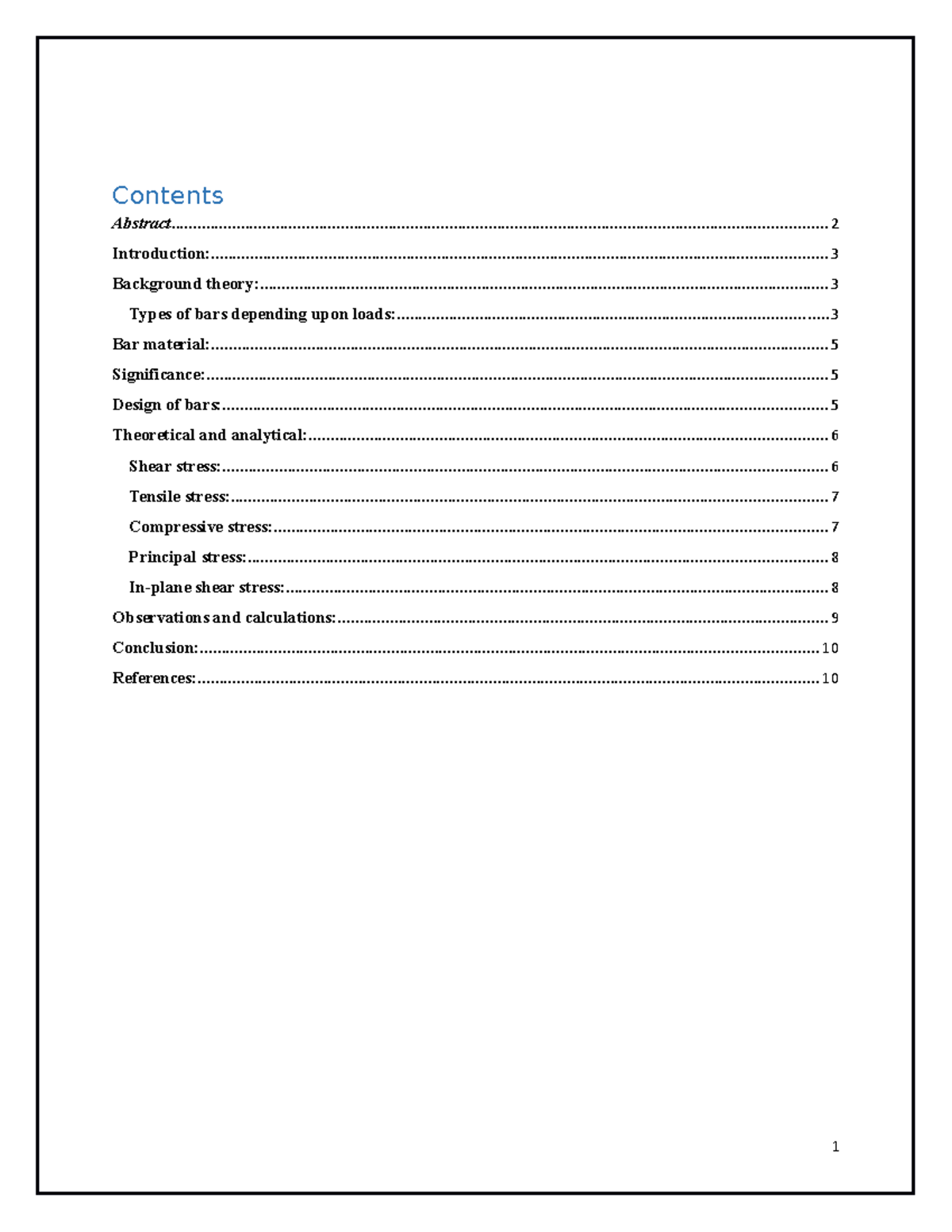 Shaft design project - Contents - StuDocu