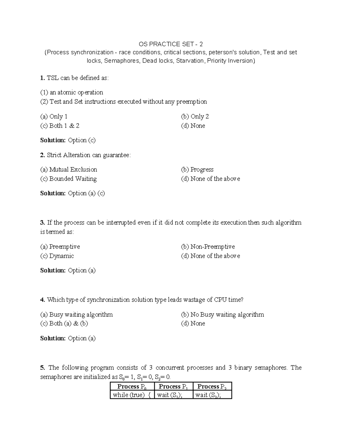2.Practice Questions and Solutions Set-2 - OS PRACTICE SET - 2 (Process ...