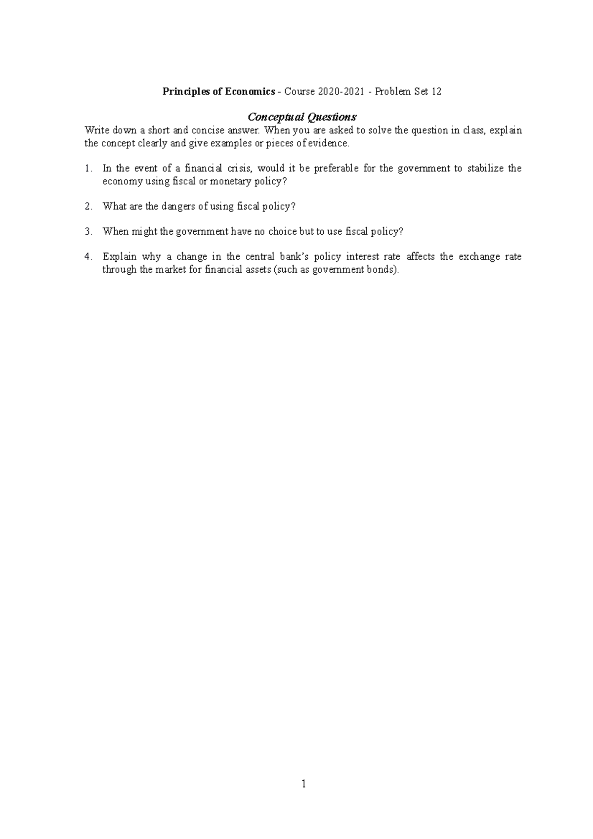 Principles Problem Set 12 20-21 - Principles of Economics - Course 2020 ...