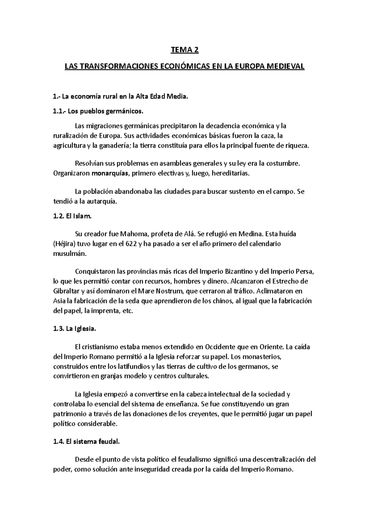 Tema 2 - Las Transformaciones Económicas en la Europa Medieval - TEMA 2 LAS TRANSFORMACIONES ...