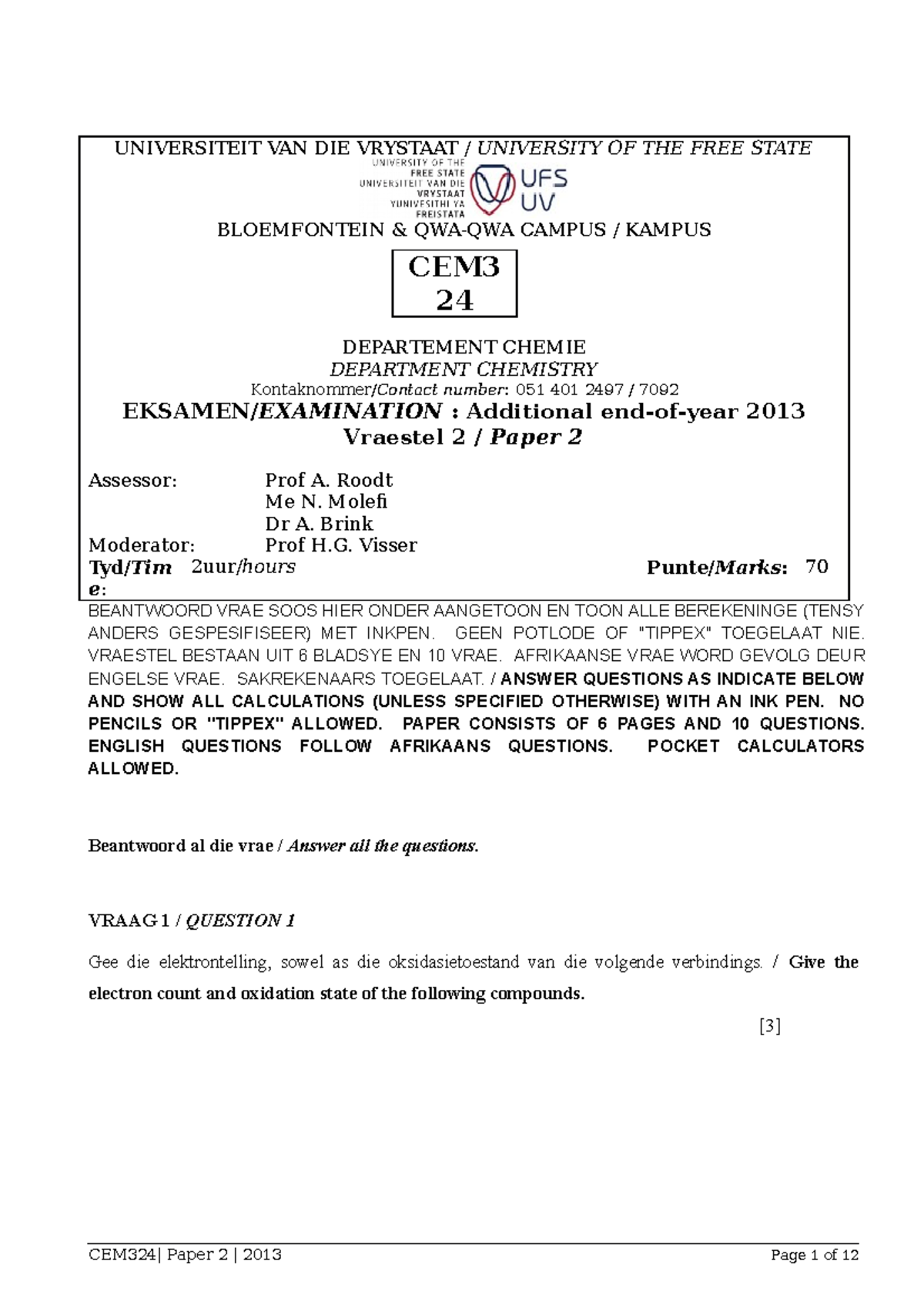 Exam Paper 2013 December Final Paper 2-MEMO - UNIVERSITEIT VAN DIE ...