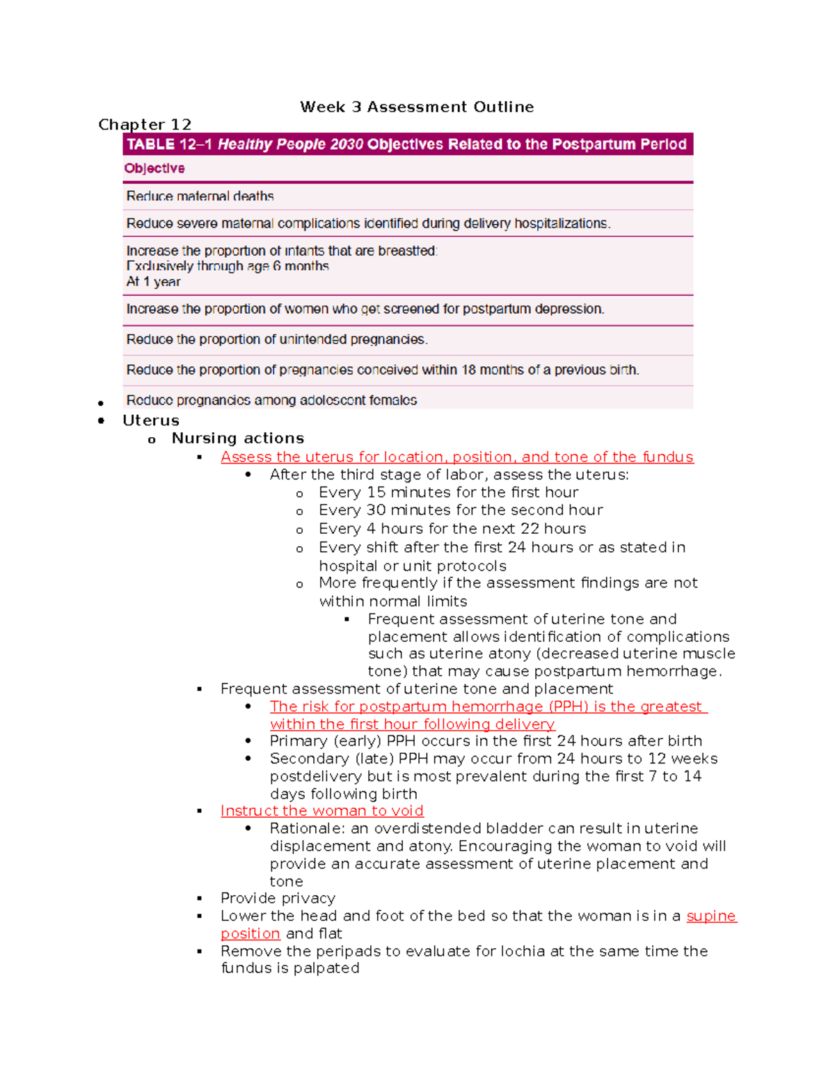 Week 3 Assessment Outline - Week 3 Assessment Outline Chapter 12 Uterus ...