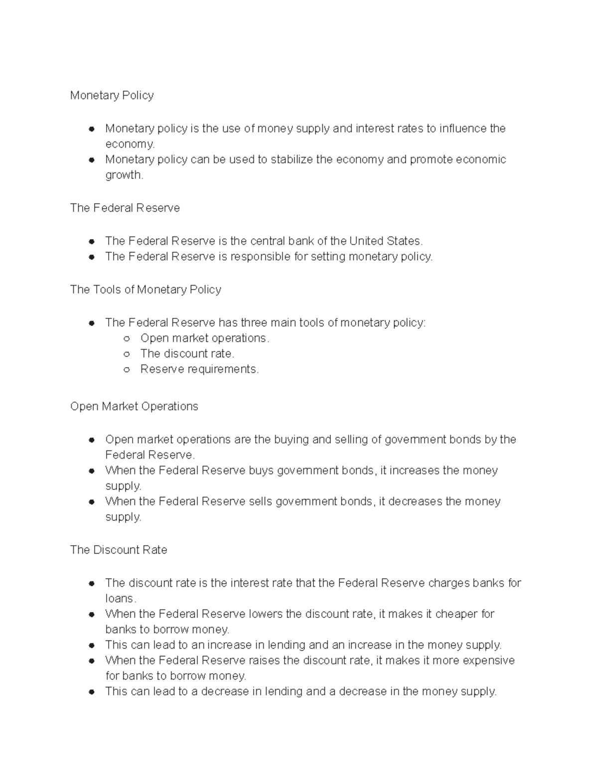 Lecture 7 Monetary Policy - Monetary Policy Monetary policy is the use ...
