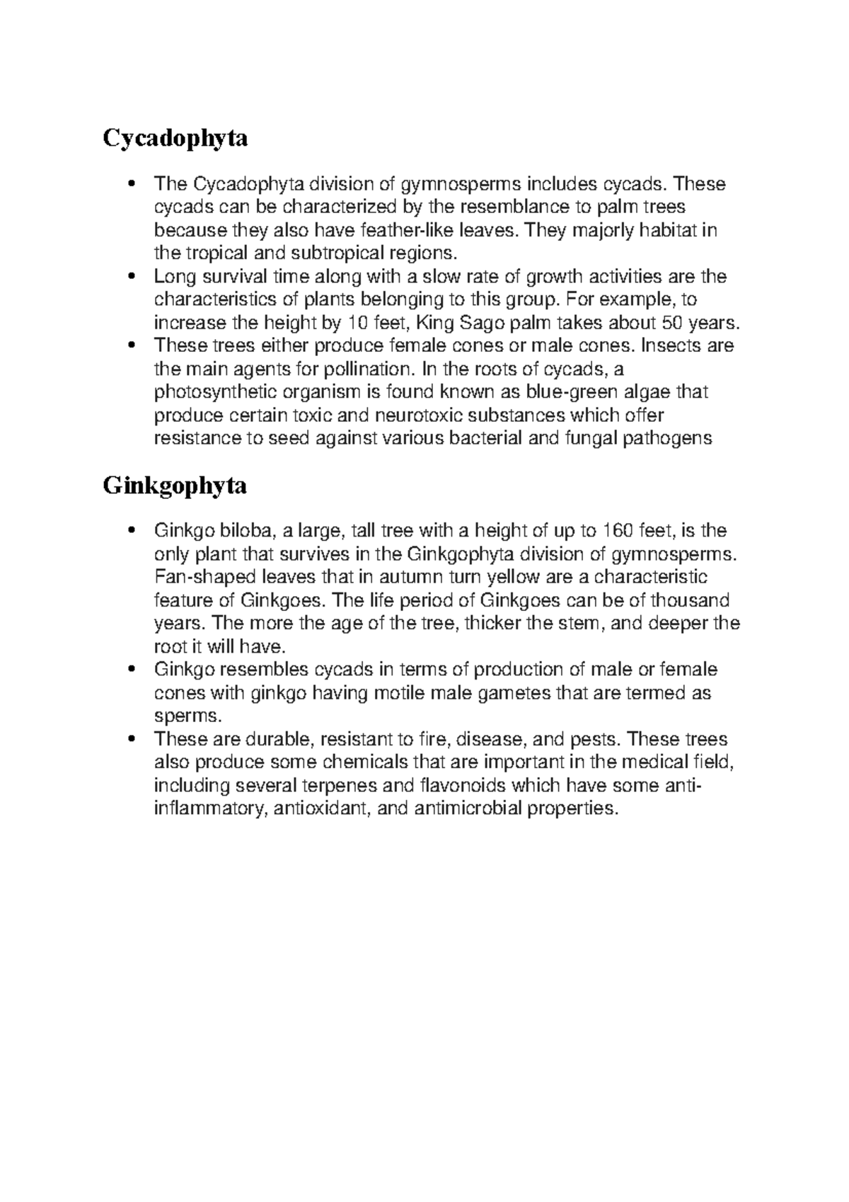 9 - Biology notes - Cycadophyta The Cycadophyta division of gymnosperms ...