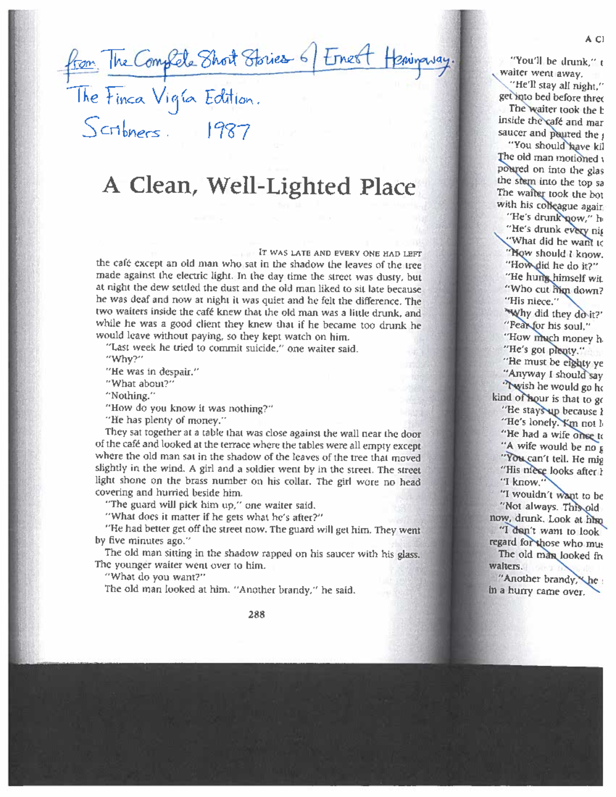 A Clean, Well-Lighted Place by Hemingway - ENGL 1090 - Studocu