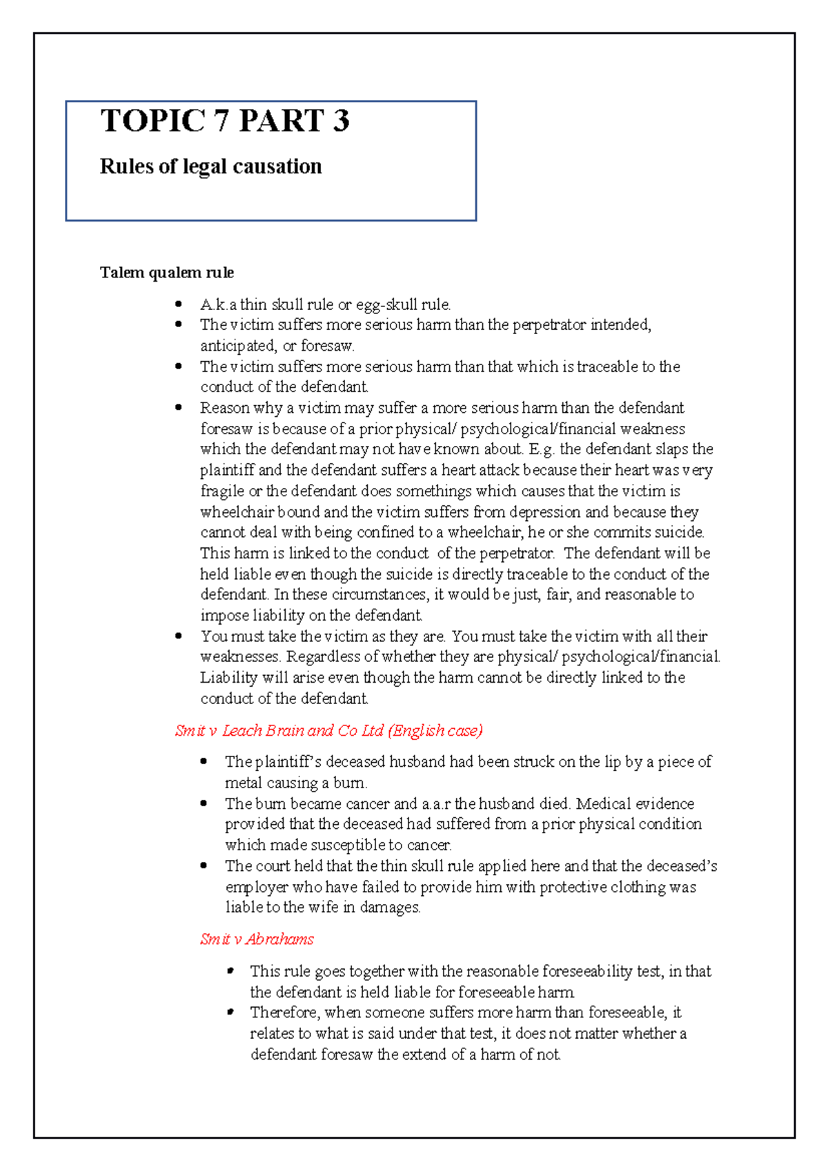 Rules of legal causation - TOPIC 7 PART 3 Rules of legal causation ...