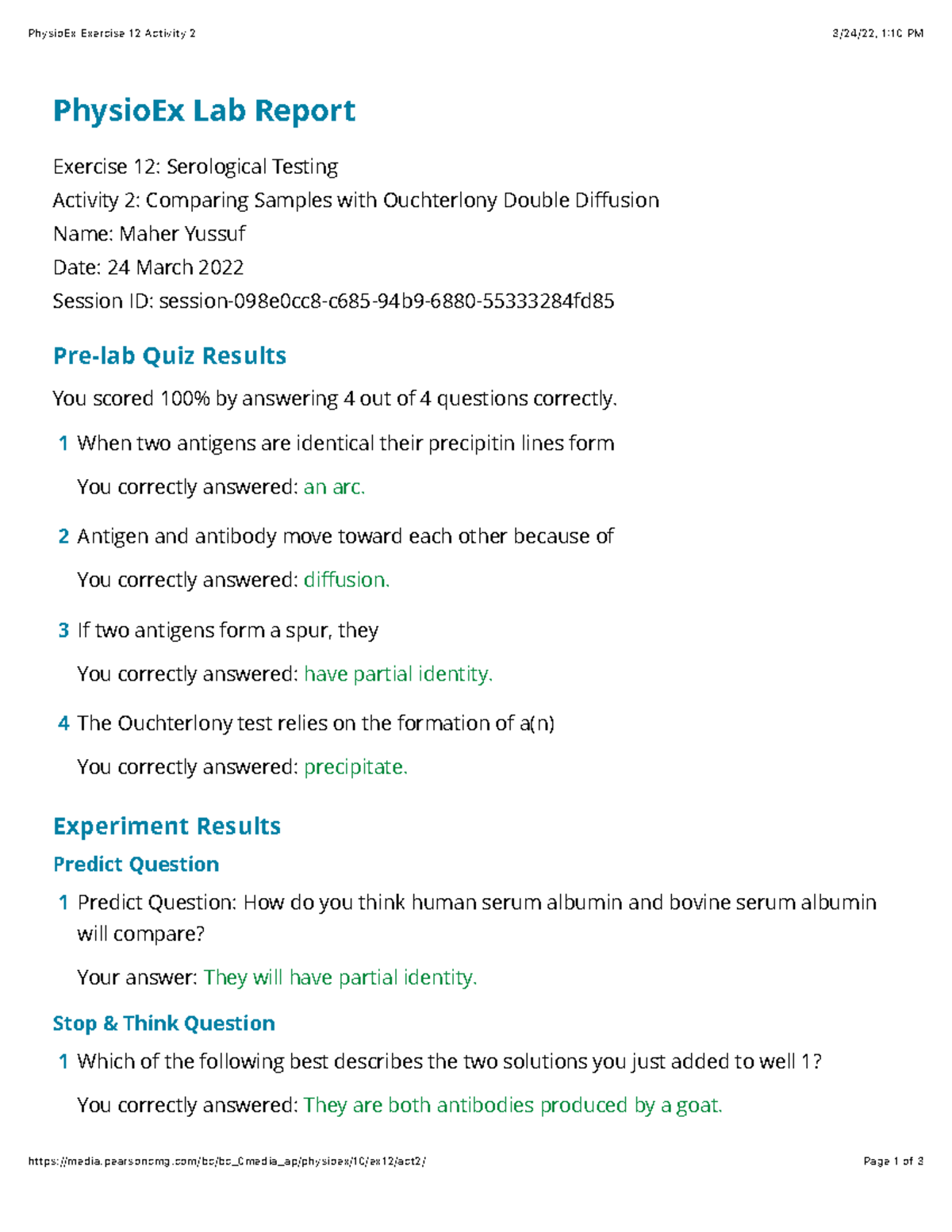 Physio Exercise 12 Activity 2 - PhysioEx Exercise 12 Activity 2 3/24/22 ...